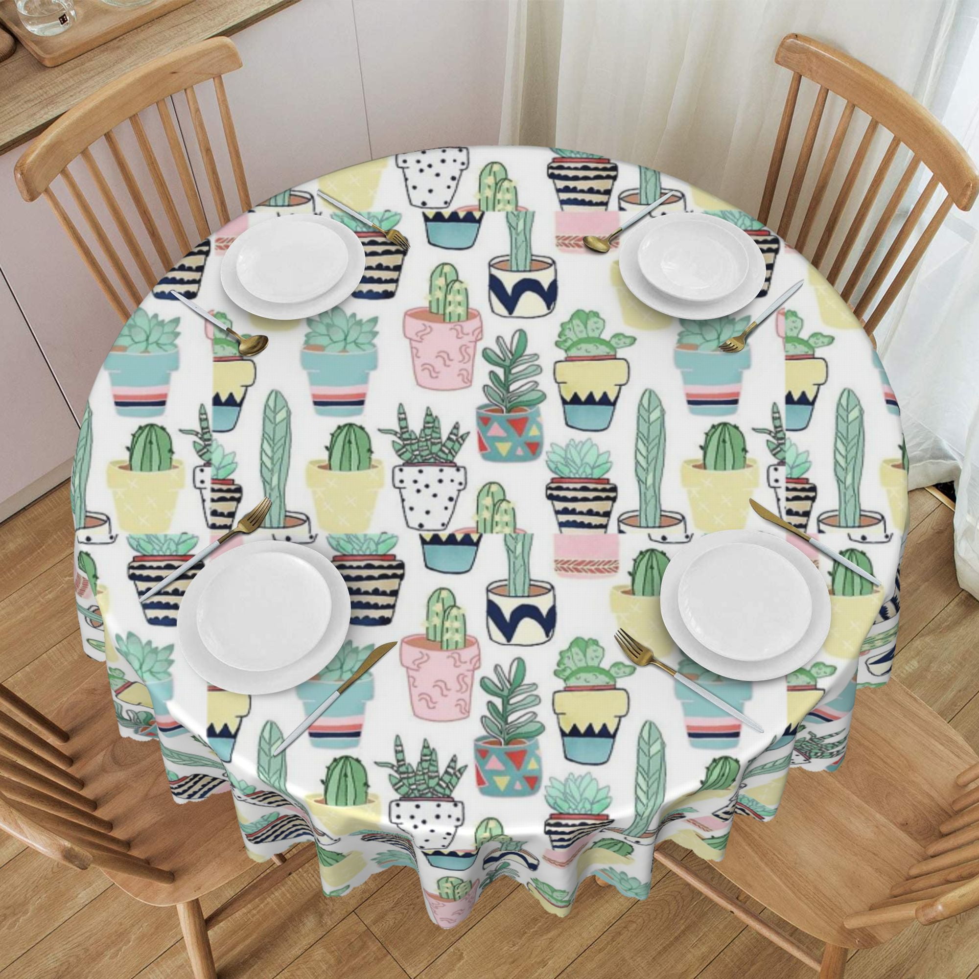 Tablecloth Cute-Cactus Table Cloth For Circular Tables Waterproof ...