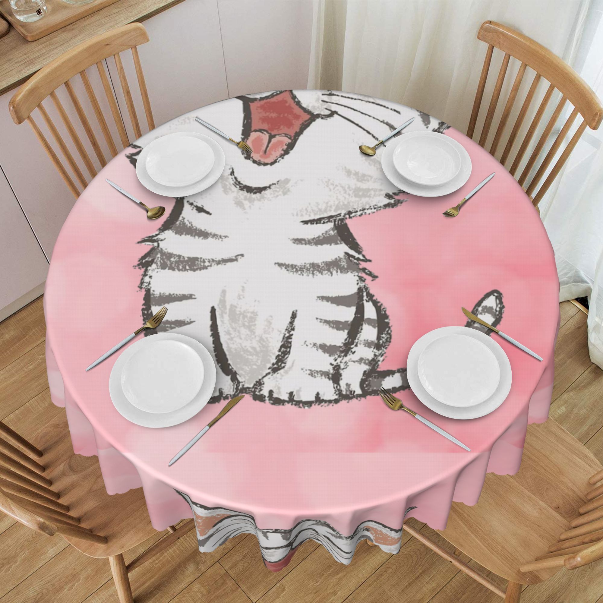 Tablecloth Cute Cat Table Cloth For Circular Tables Waterproof ...