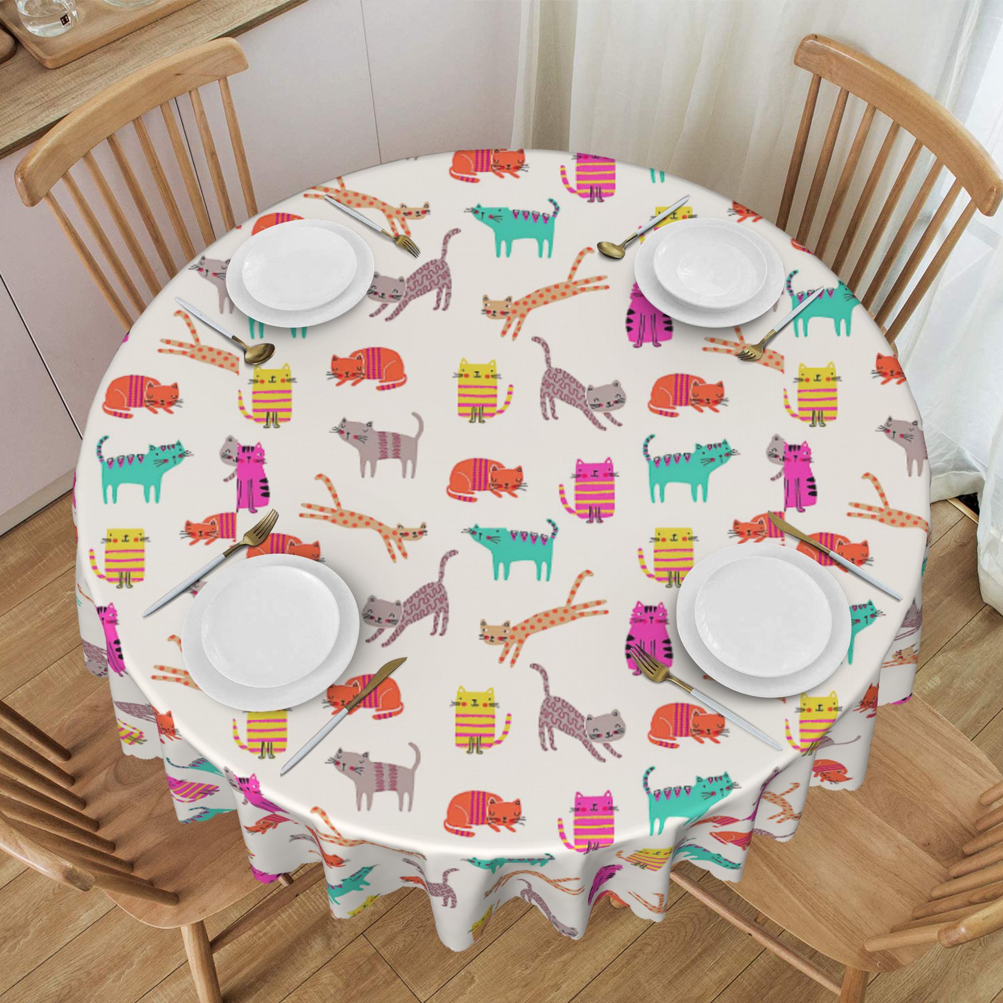 Tablecloth Cute Cat Table Cloth For Circular Tables Waterproof ...