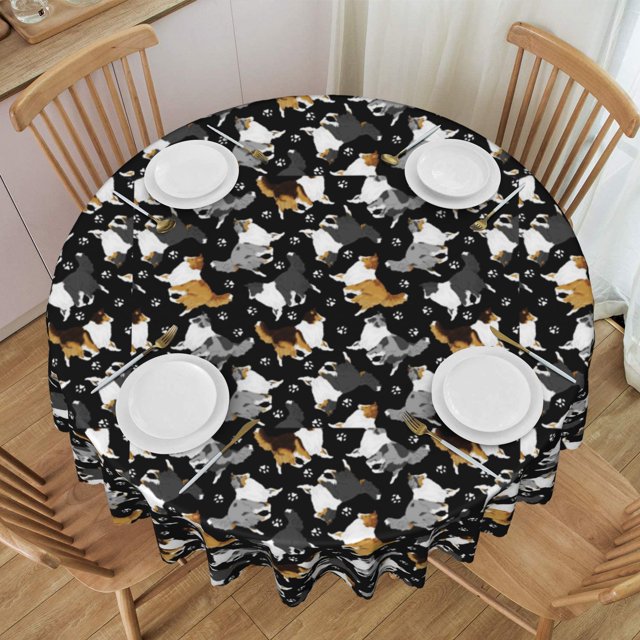 Tablecloth Cute Dog Paw Prints Black Background-Cute Dog Paw Prints ...