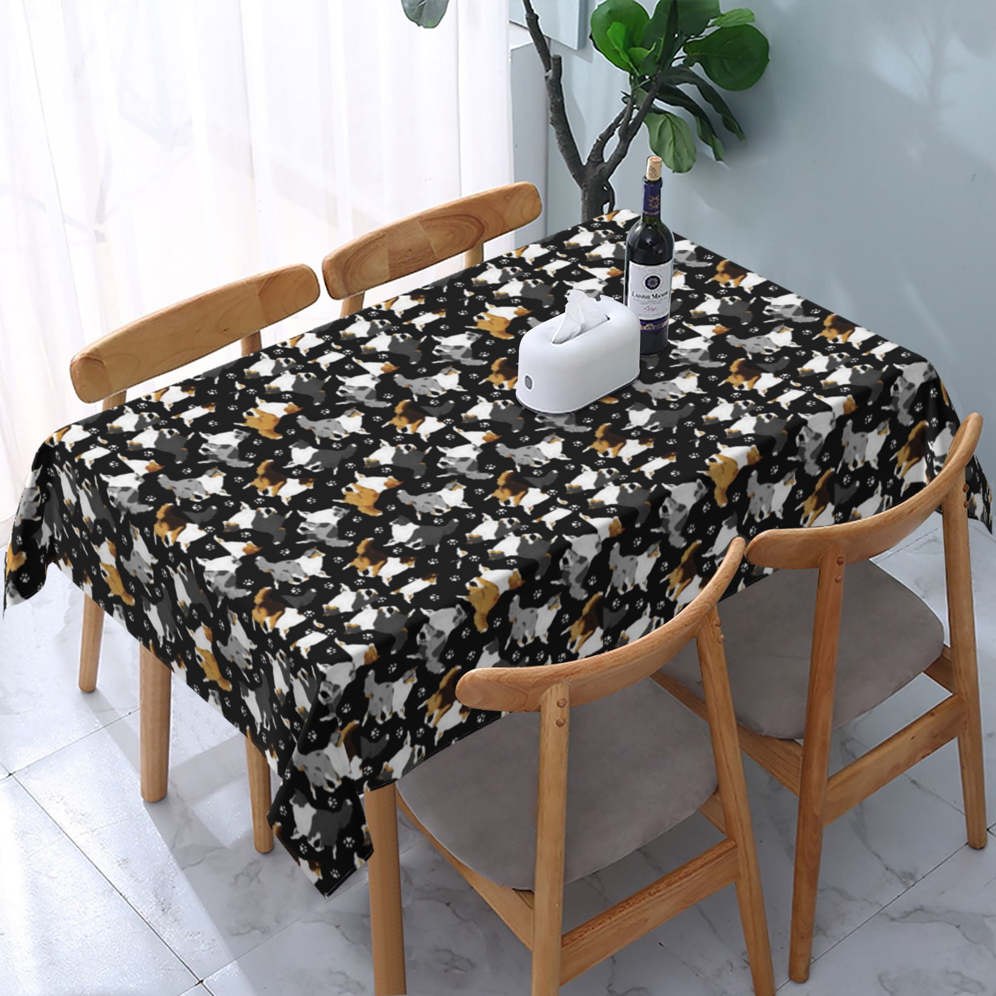 Tablecloth Cute Dog Paw Prints Black Background-Cute Dog Paw Prints ...