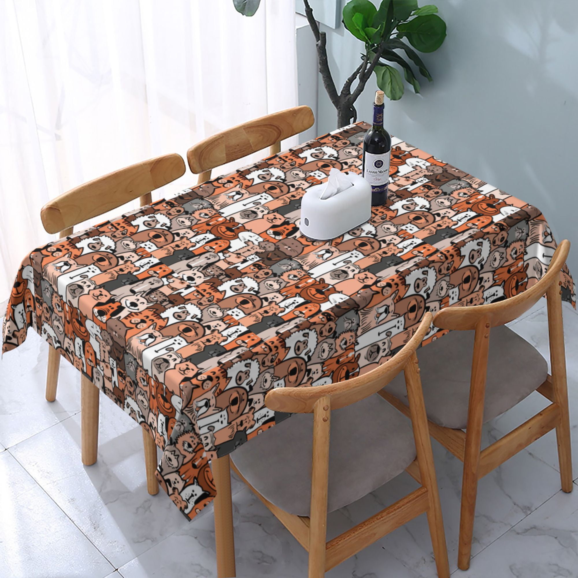 Tablecloth Cute Dogs And Cats Print Table Cloth For Rectangle Tables ...