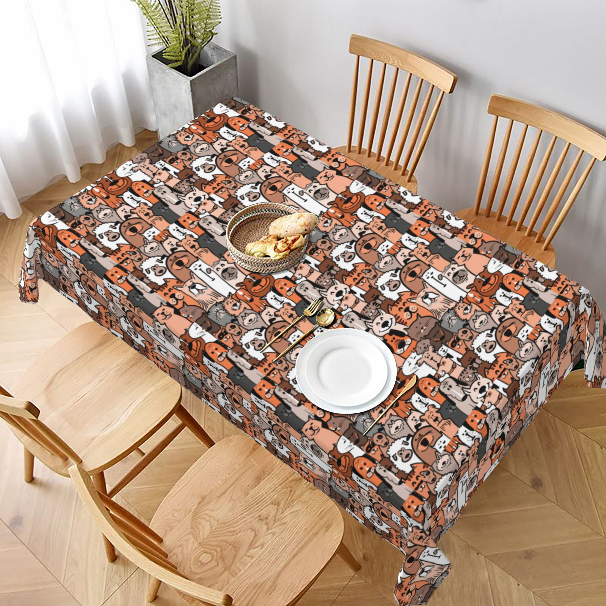 Tablecloth Cute Dogs And Cats Print Table Cloth For Rectangle Tables ...