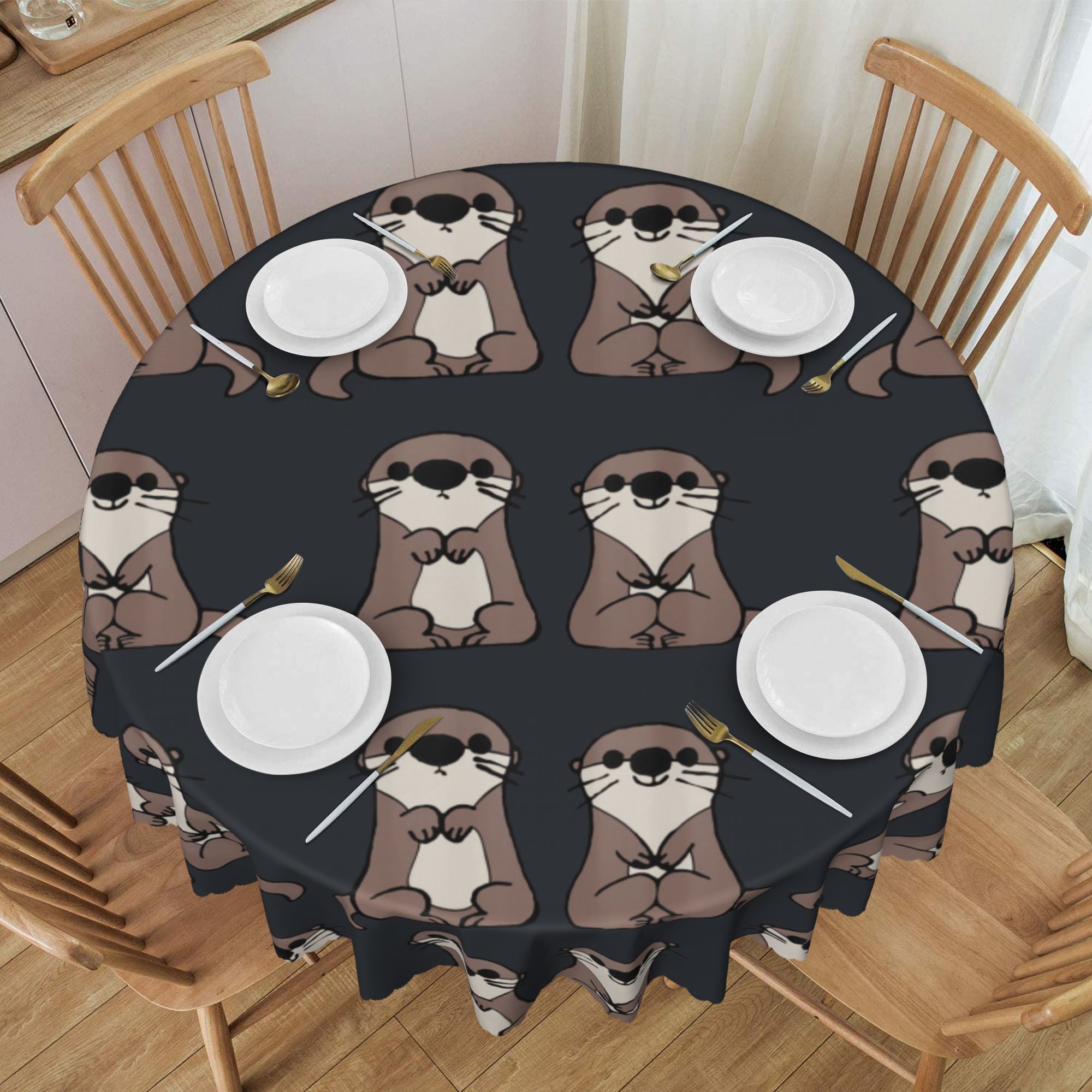 Tablecloth Cute Otters Table Cloth For Circular Tables Waterproof ...