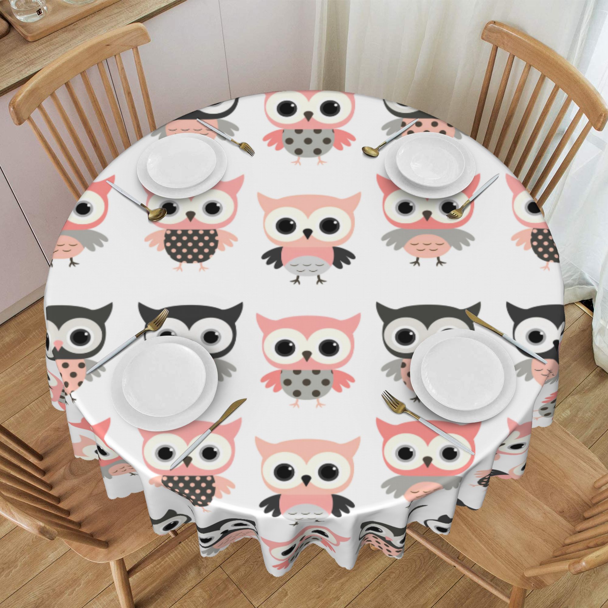 Tablecloth Cute Owl Motif Table Cloth For Circular Tables Waterproof ...