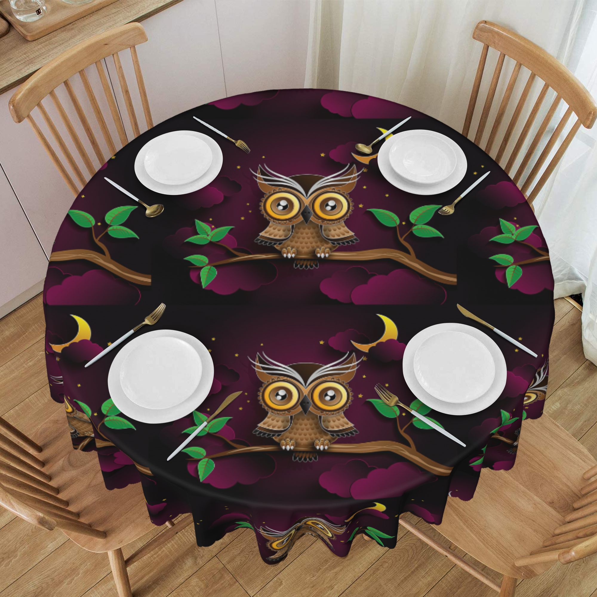 Tablecloth Cute Owl Table Cloth For Circular Tables Waterproof ...