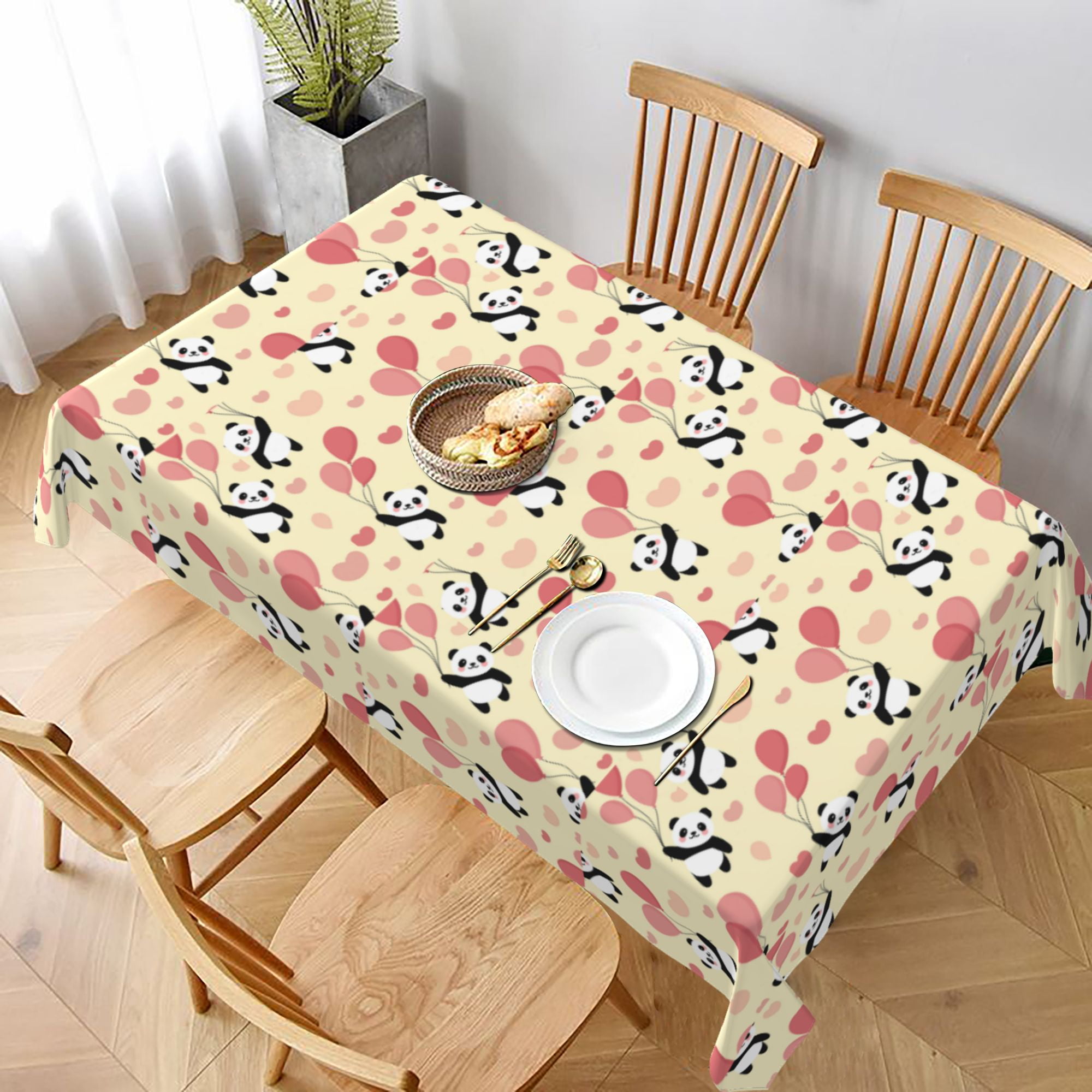Tablecloth Cute Panda Flying With Pink Ballon Table Cloth For Rectangle ...