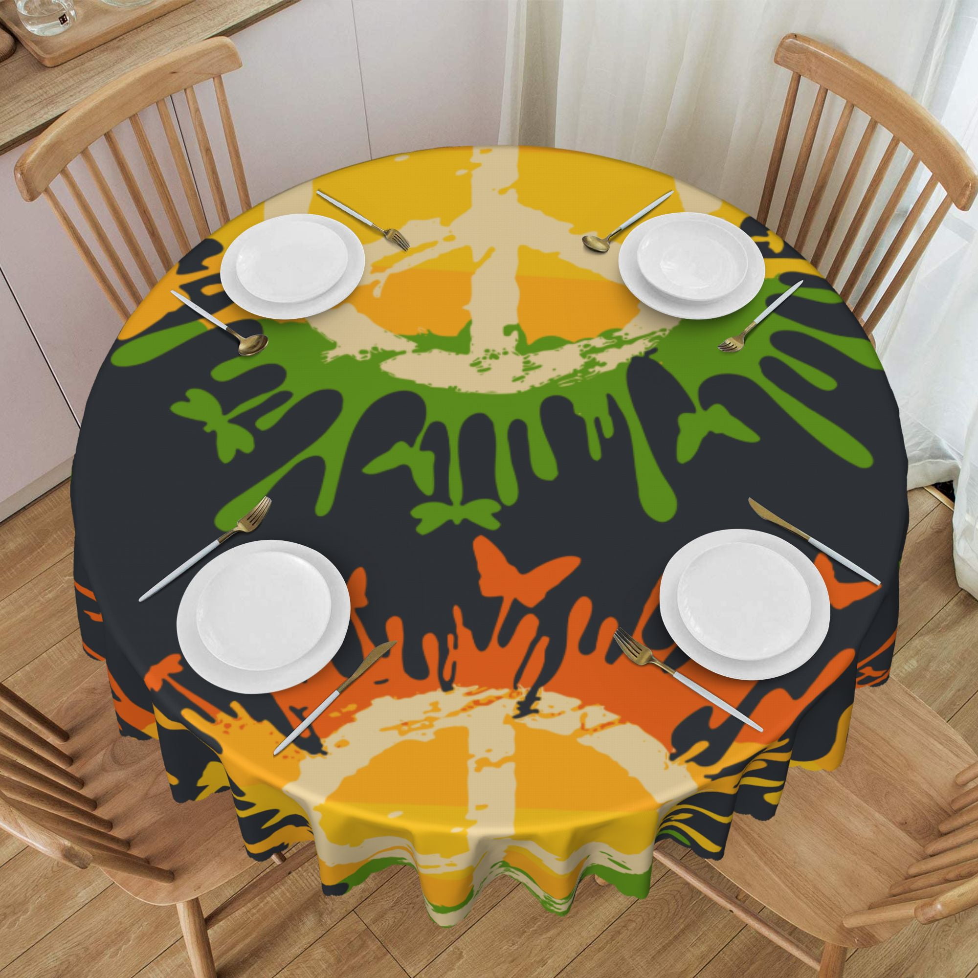 Tablecloth Cute Peace Sign Love Tie Die Table Cloth For Circular Tables ...