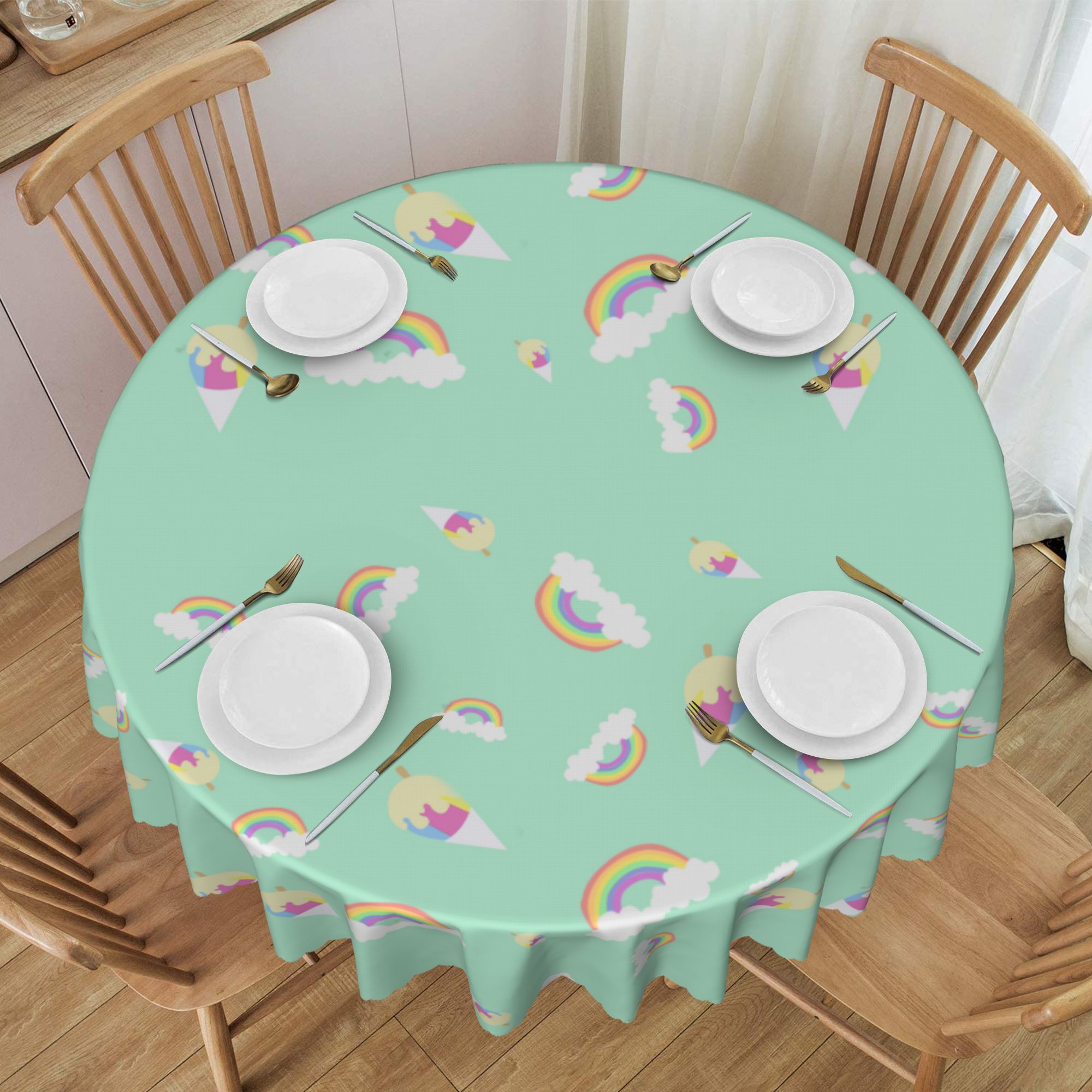 Tablecloth Cute Rainbow Table Cloth For Circular Tables Waterproof ...
