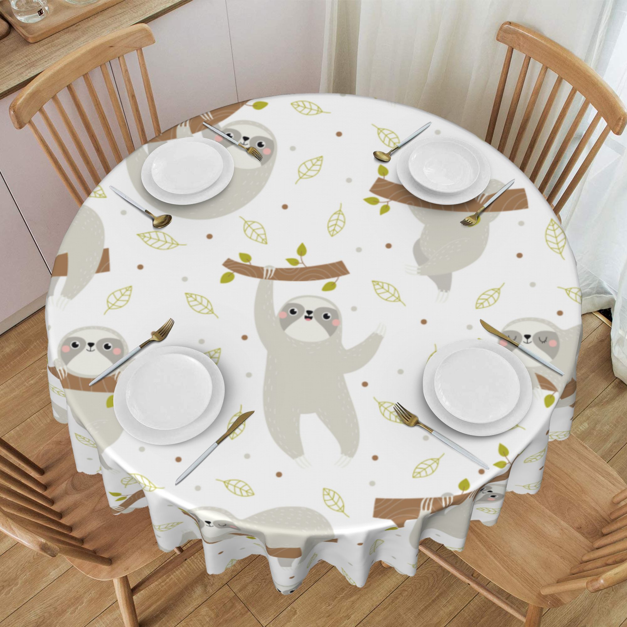 Tablecloth Cute Sloths Animal Table Cloth For Circular Tables ...