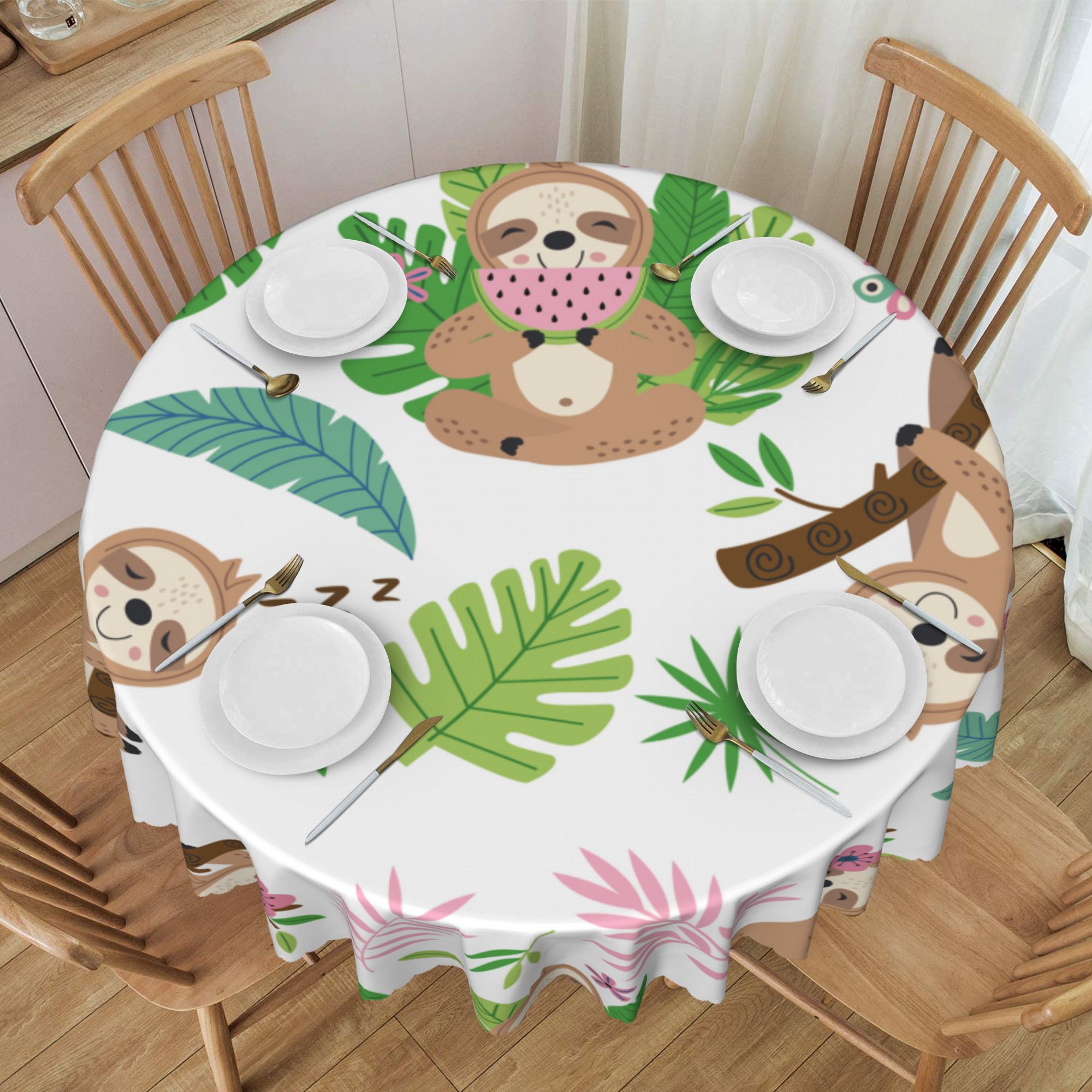 Tablecloth Cute Sloths Animal Table Cloth For Circular Tables ...