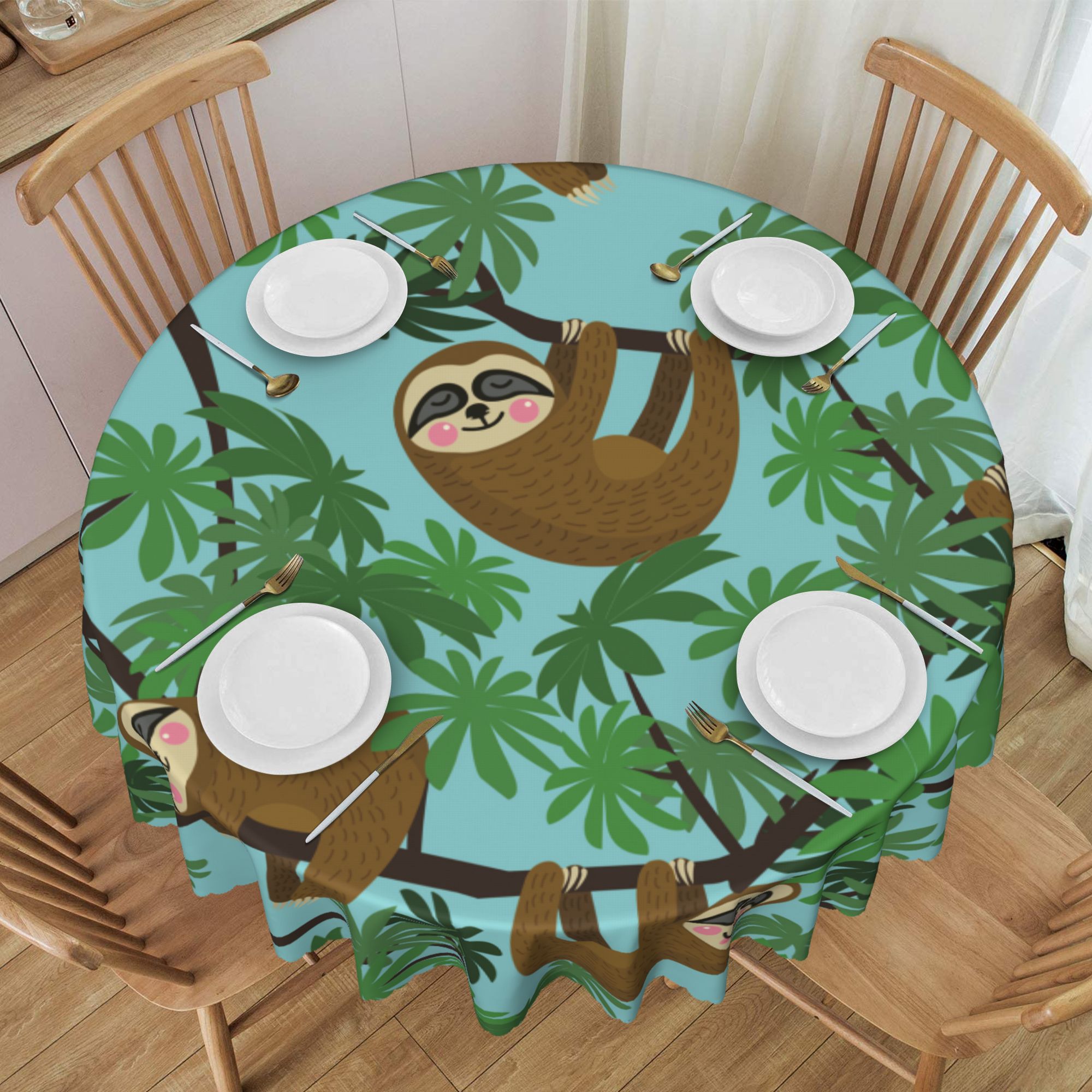 Tablecloth Cute Sloths Animal Table Cloth For Circular Tables ...