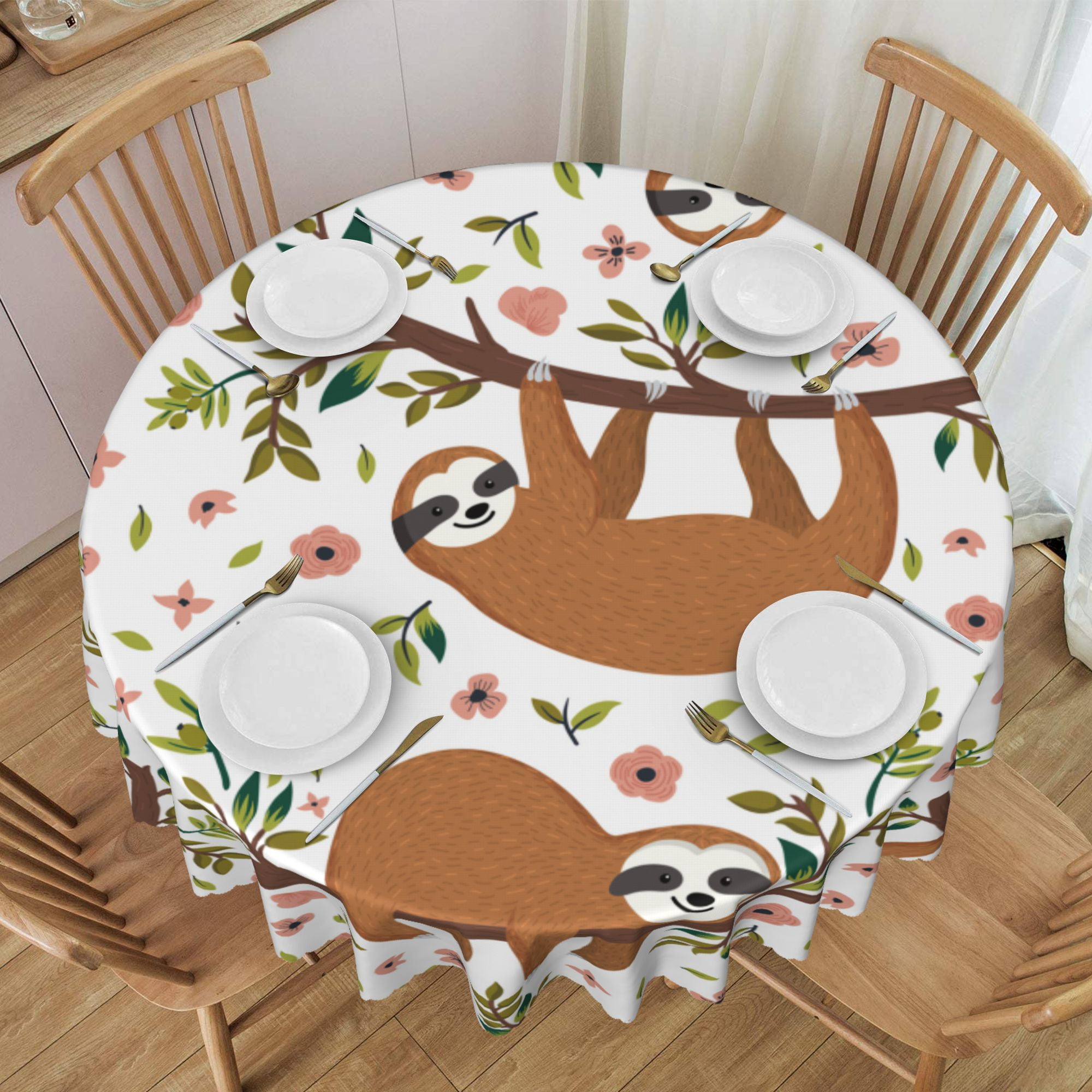 Tablecloth Cute Sloths Animal Table Cloth For Circular Tables ...