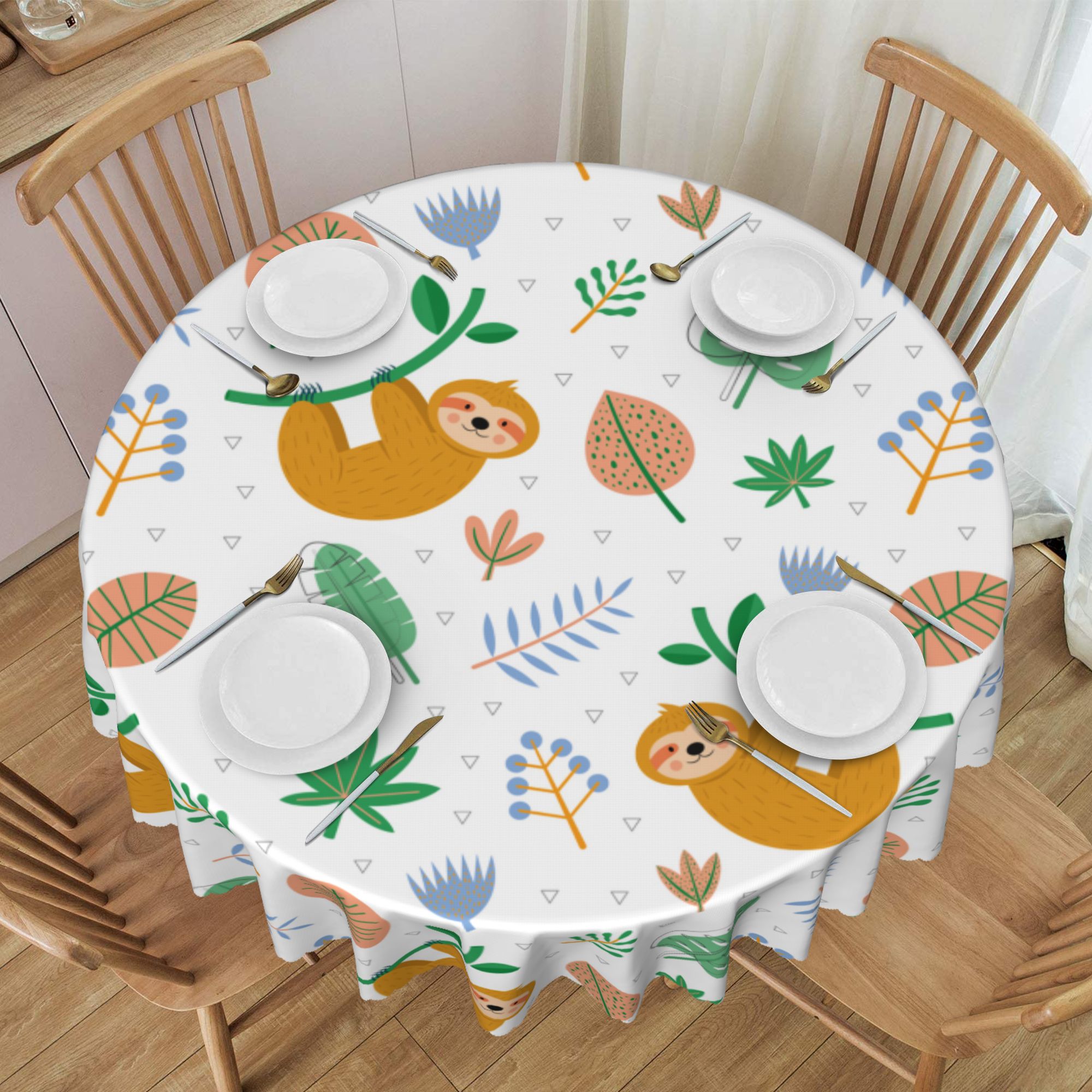 Tablecloth Cute Sloths Animal Table Cloth For Circular Tables ...