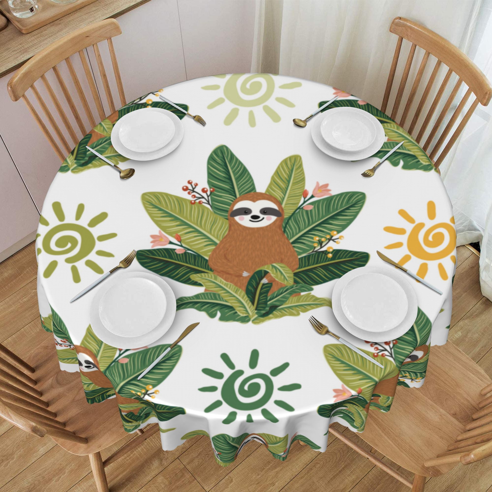 Tablecloth Cute Sloths Animal Table Cloth For Circular Tables ...