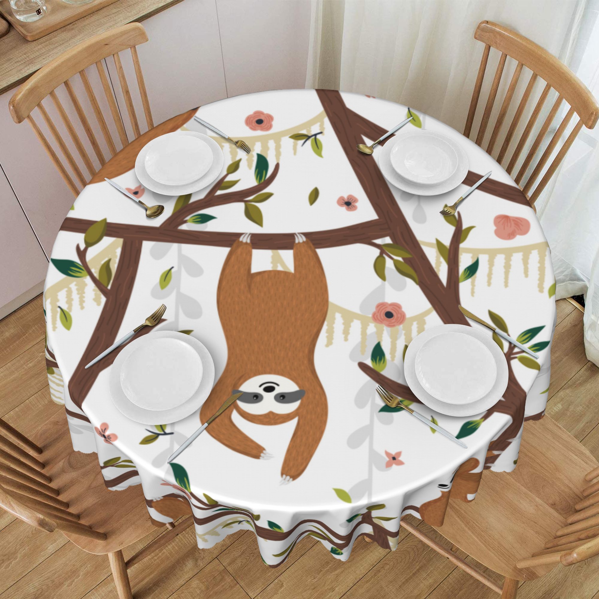 Tablecloth Cute Sloths Animal Table Cloth For Circular Tables ...