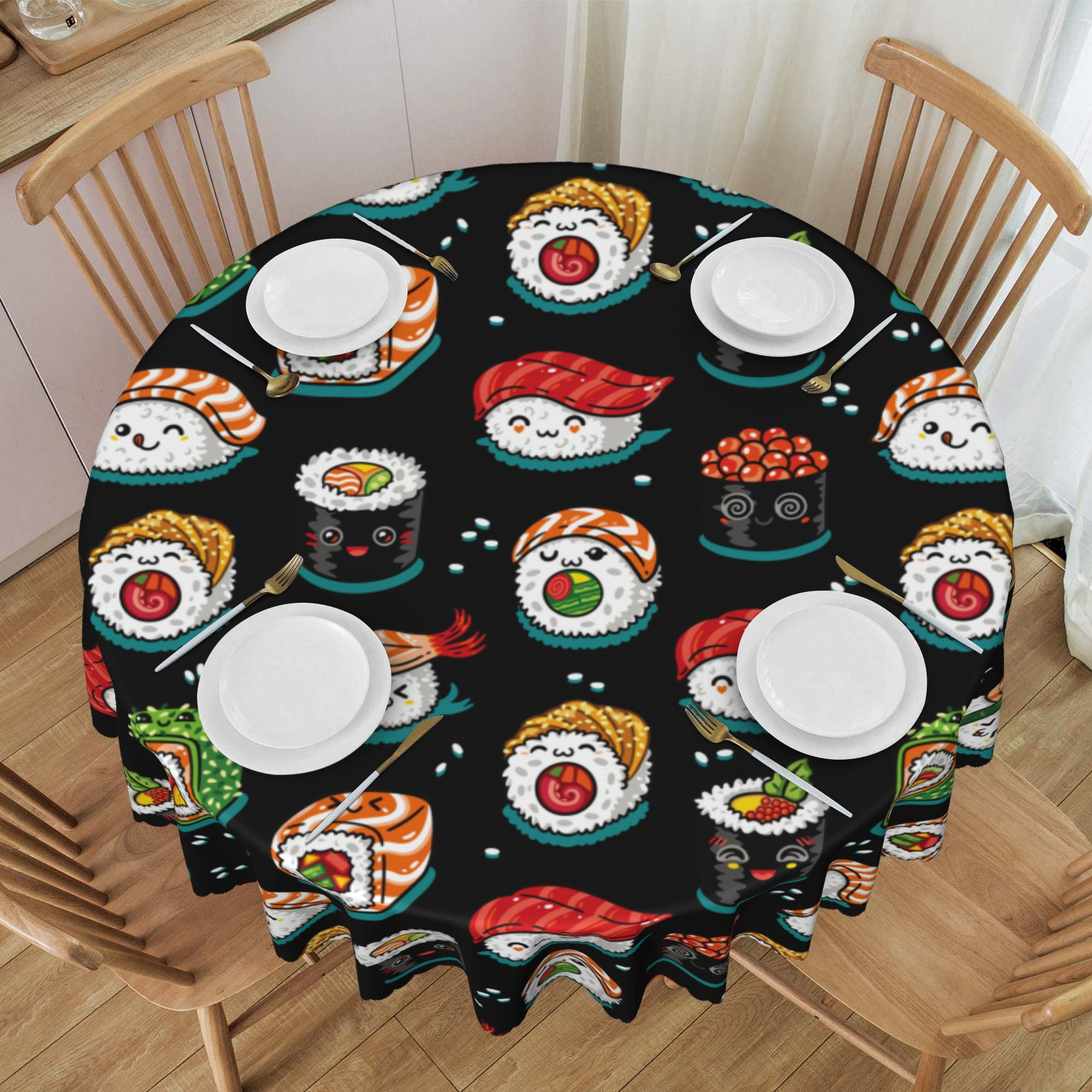 Tablecloth Cute Sushi Kawaii Table Cloth For Circular Tables Waterproof ...