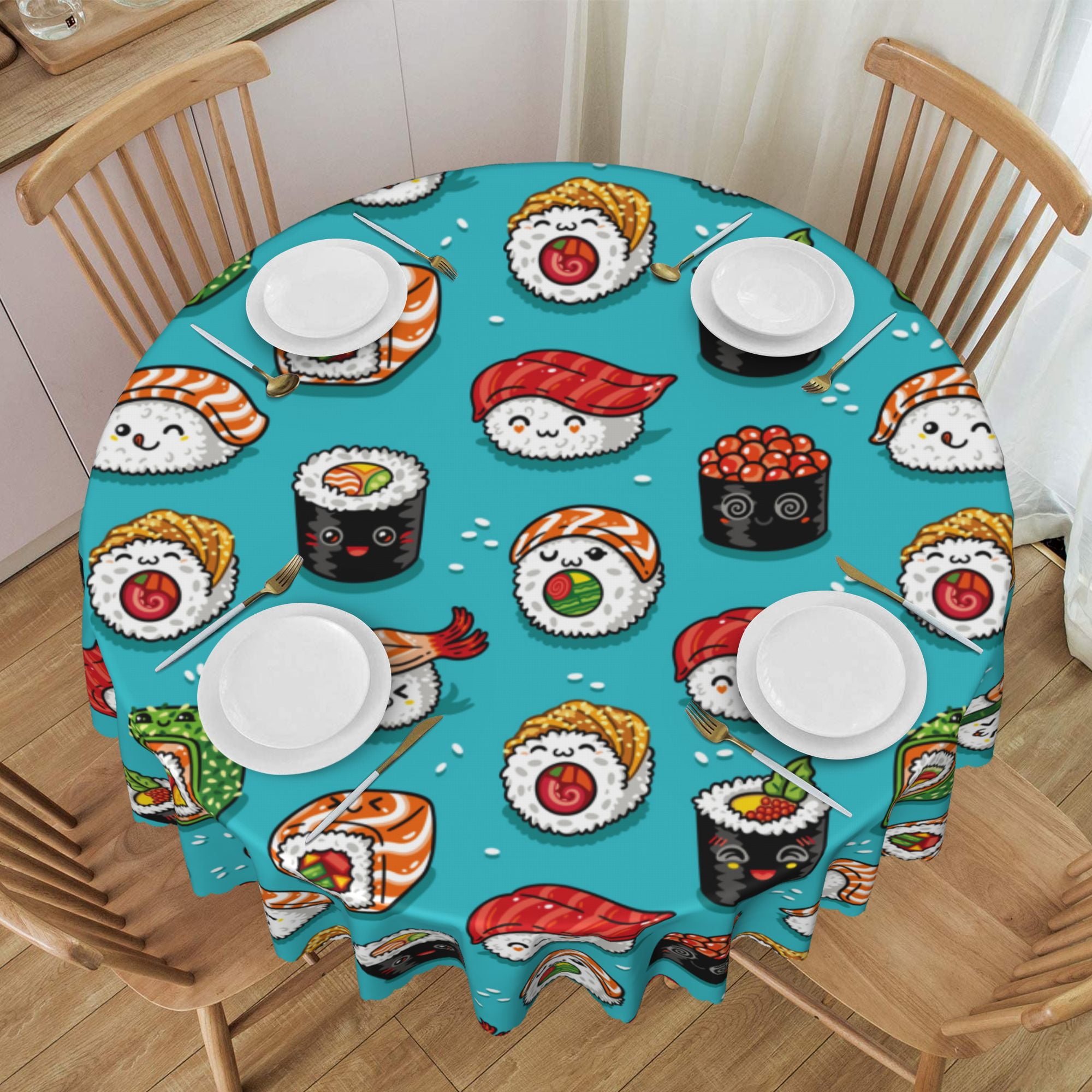 Tablecloth Cute Sushi Kawaii Table Cloth For Circular Tables Waterproof ...