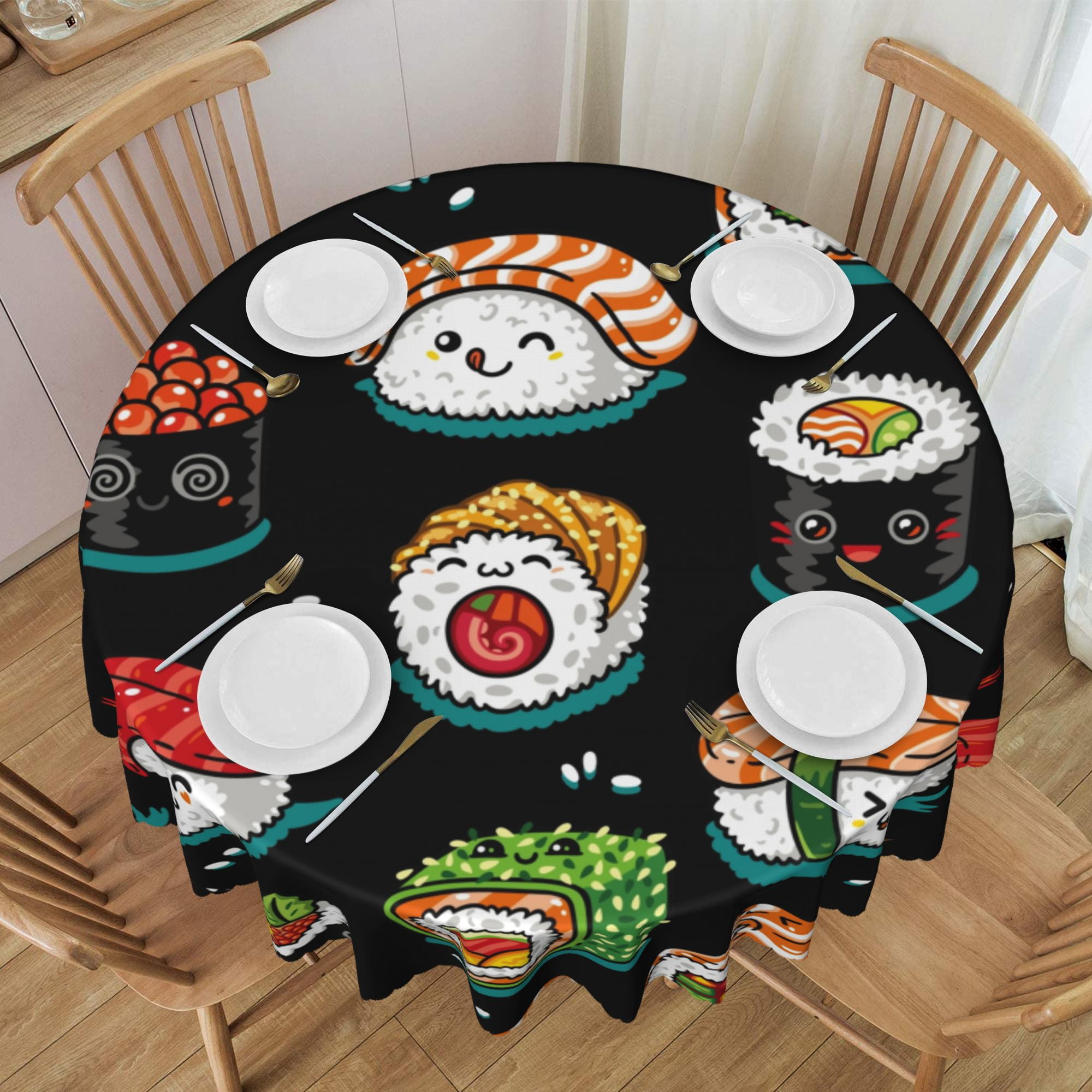 Tablecloth Cute Sushi Kawaii Table Cloth For Circular Tables Waterproof ...