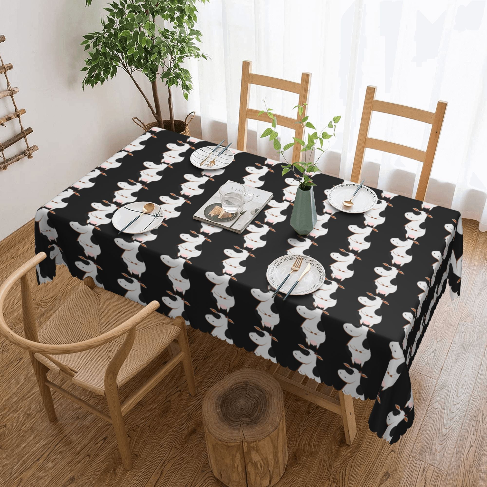 Tablecloth Cute White Cow With Black Spots Funny Vintage Christmas Cow ...