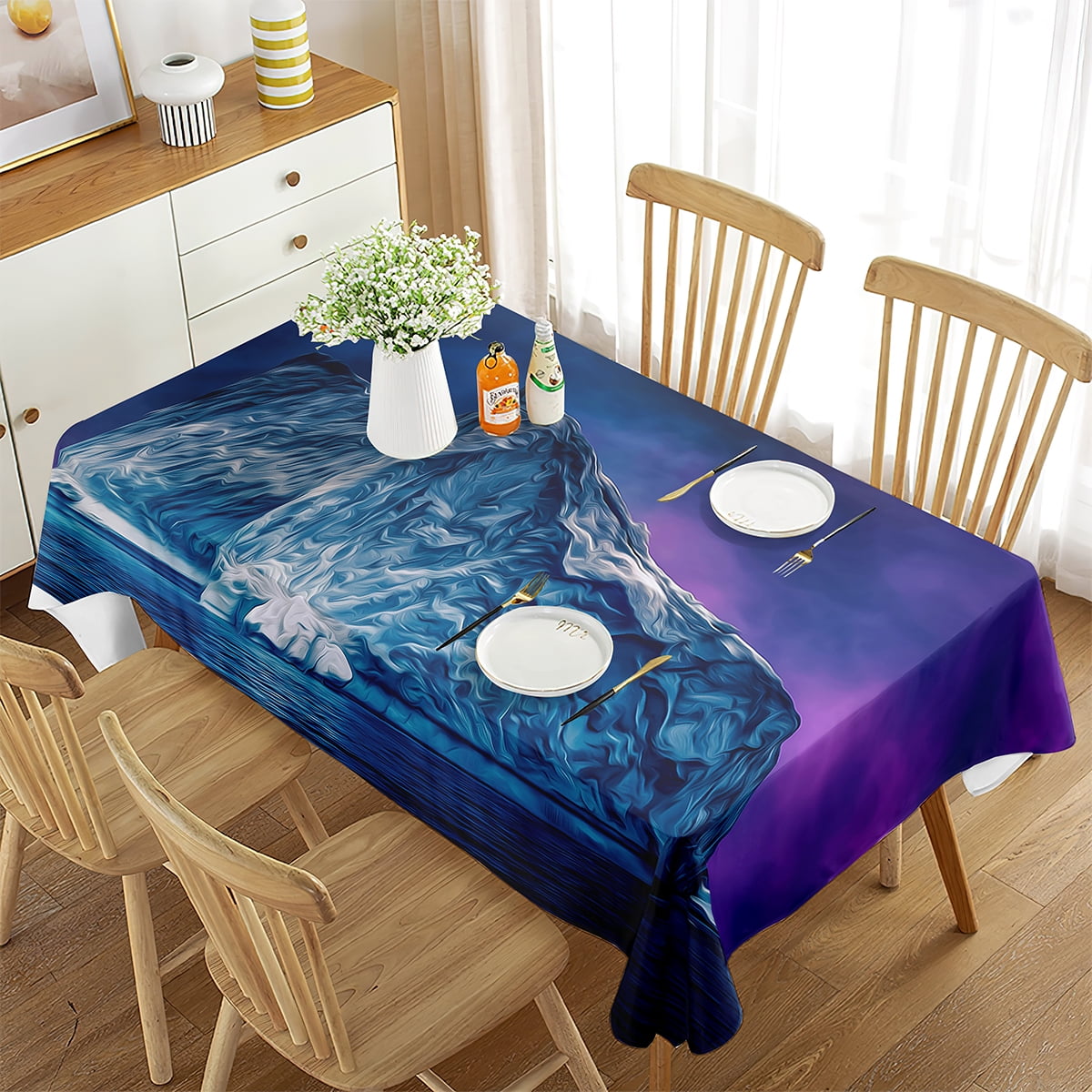 Tablecloth Decor Party Room Dining Kitchen Table Tea Scene Snow Iceberg ...