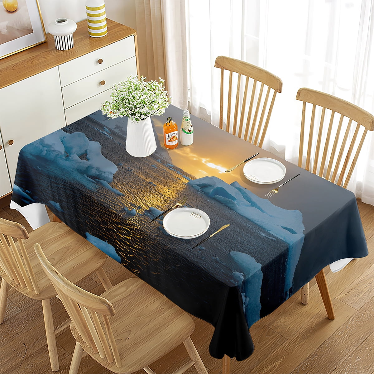 Tablecloth Decor Party Room Dining Kitchen Table Tea Scene Snow Iceberg ...