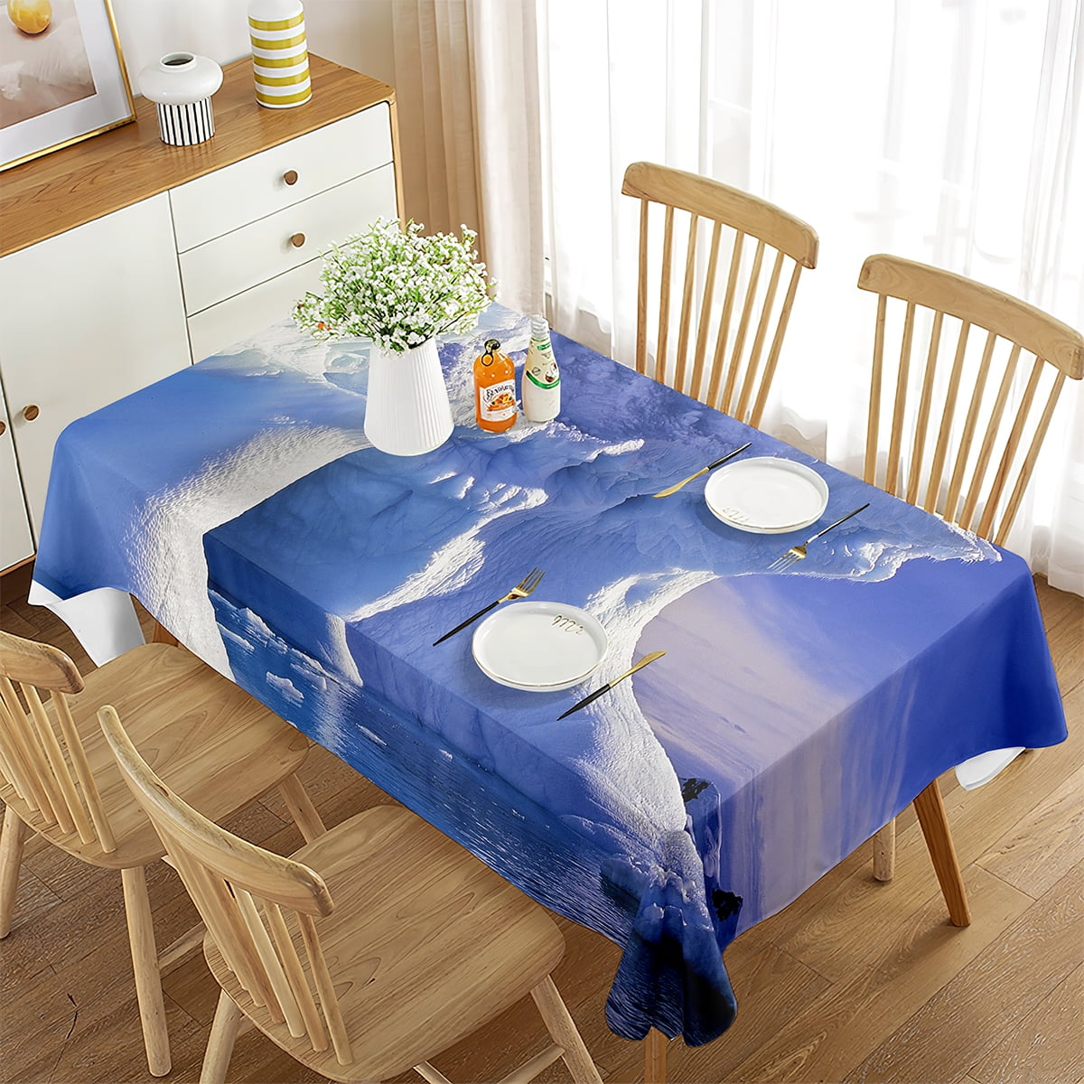 Tablecloth Decor Party Room Dining Kitchen Table Tea Scene Snow Iceberg ...