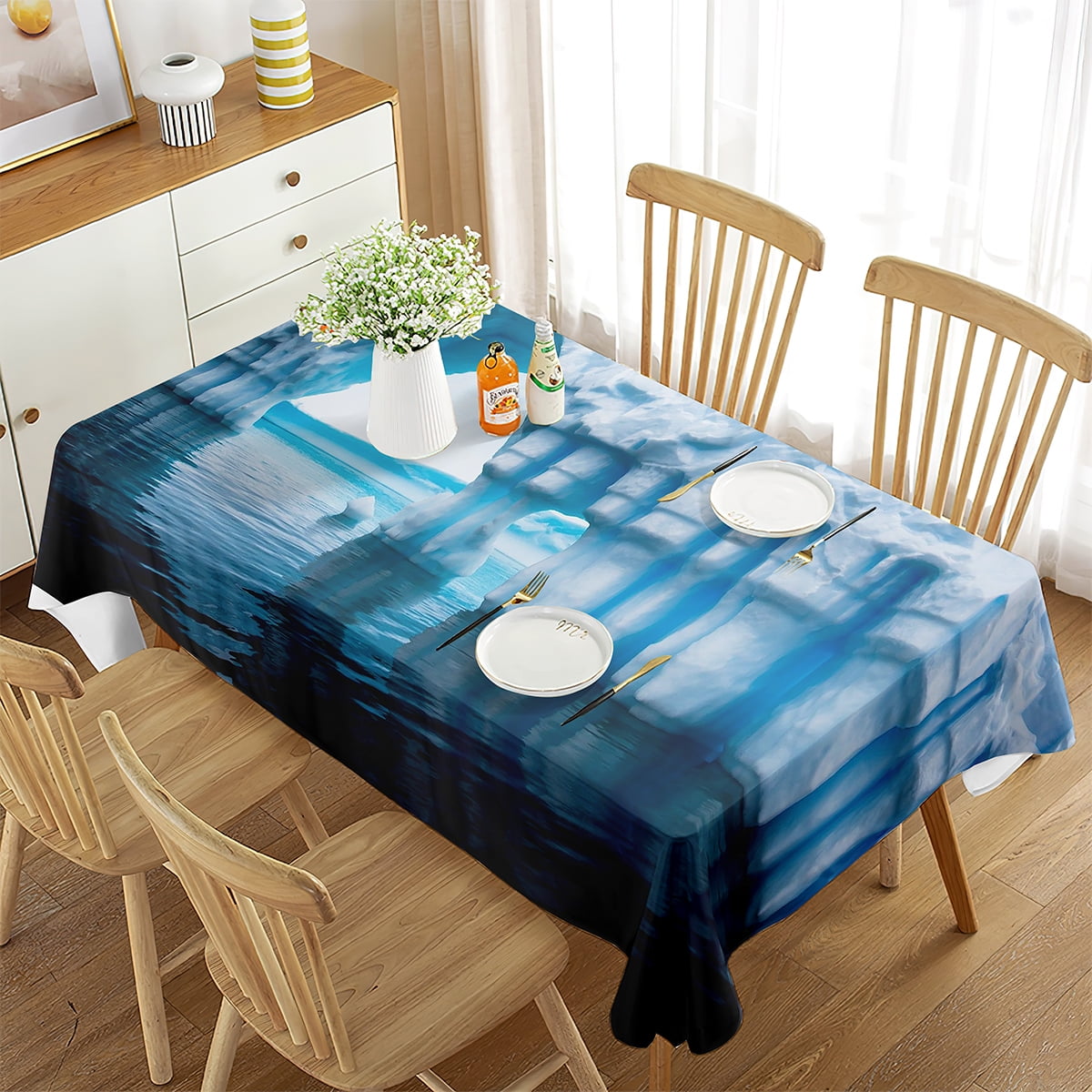 Tablecloth Decor Party Room Dining Kitchen Table Tea Scene Snow Iceberg ...
