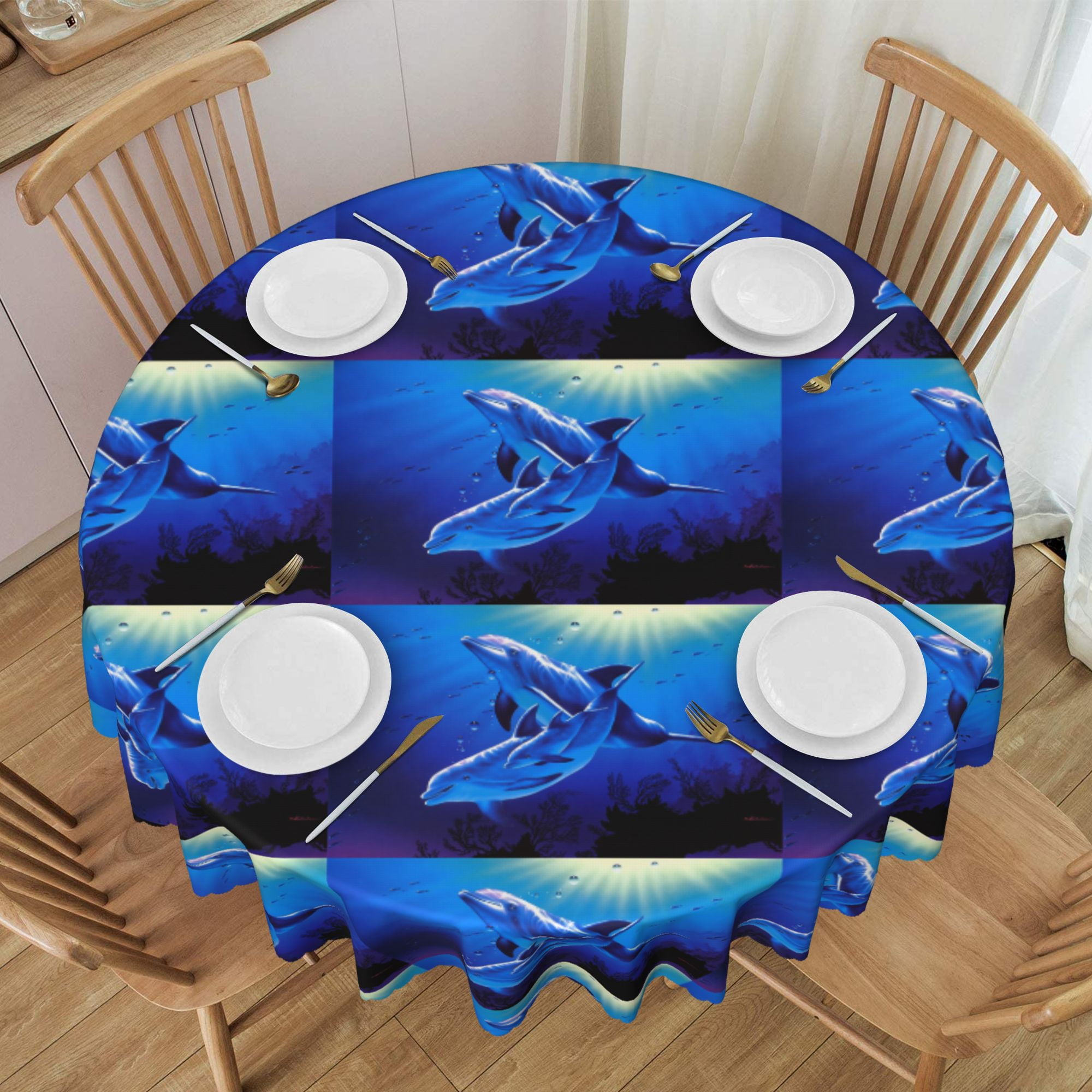 Tablecloth Deep Sea Dolphins Table Cloth For Circular Tables Waterproof Resistant Picnic Table ...