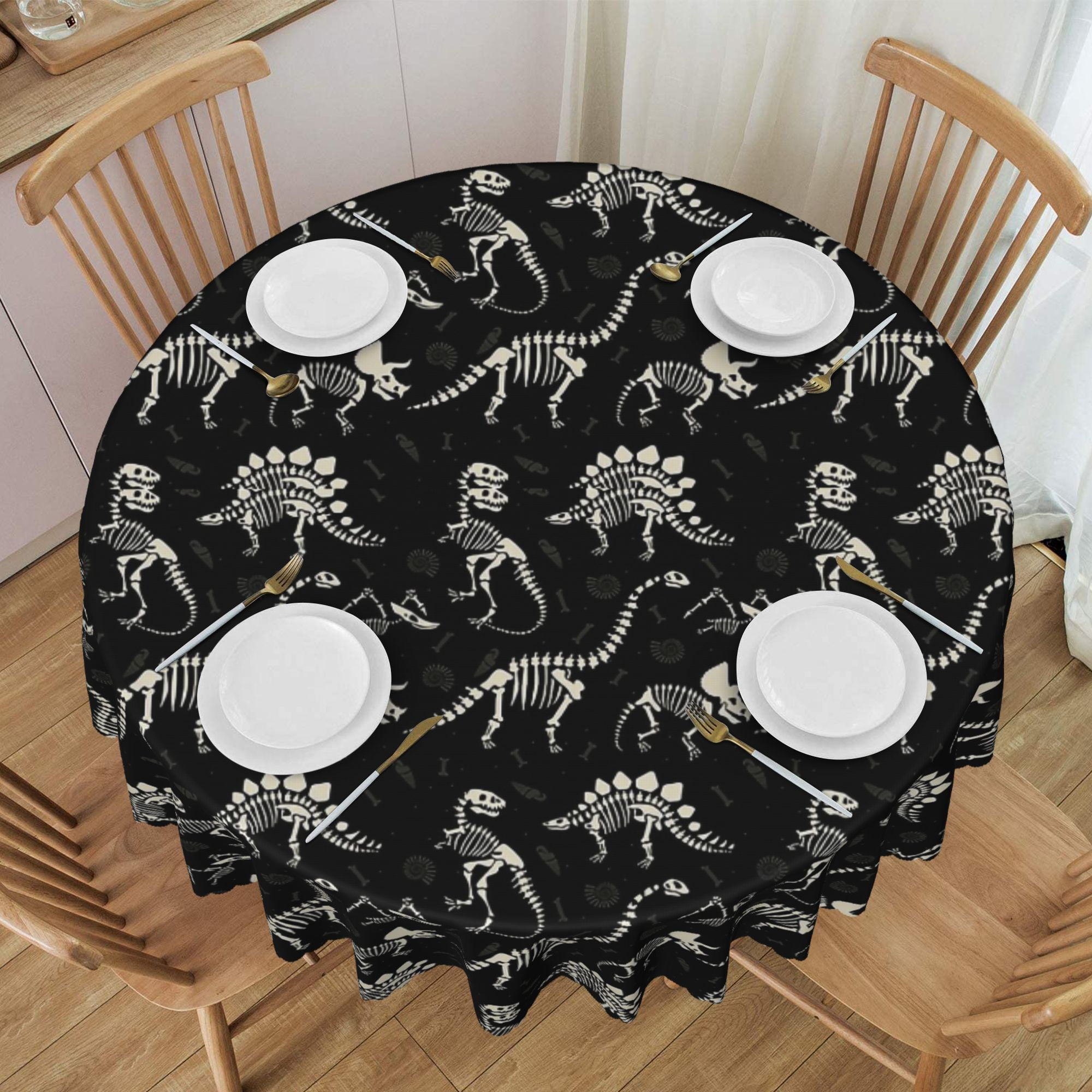 Tablecloth Dinosaur Fossils In Black Table Cloth For Circular Tables ...