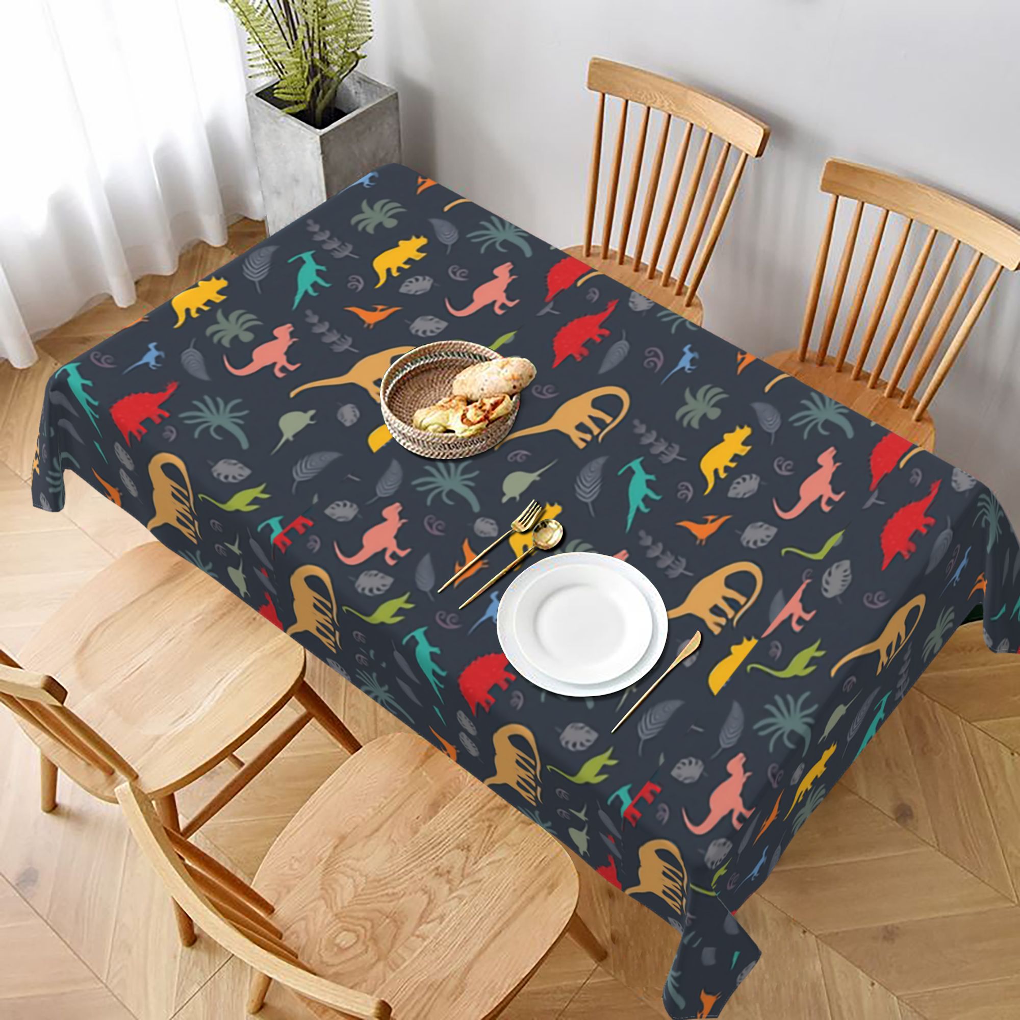 Tablecloth Dinosaur Silhouette Animal Table Cloth For Rectangle Tables Waterproof Resistant ...