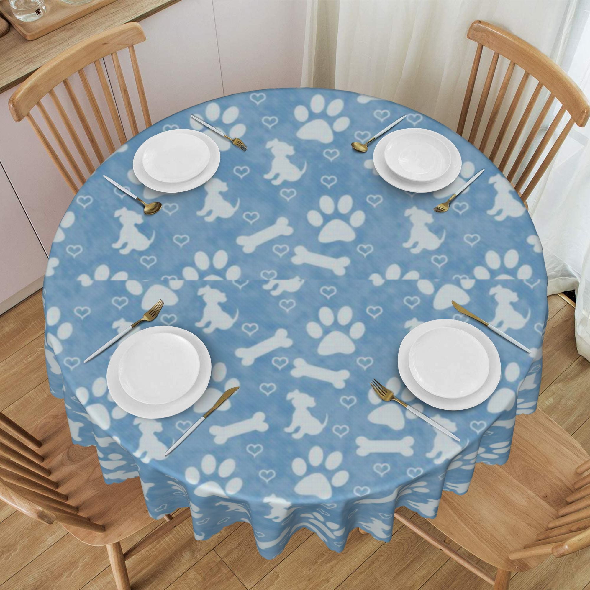 Tablecloth Dog Paw Print Puppy Bone Table Cloth For Circular Tables ...