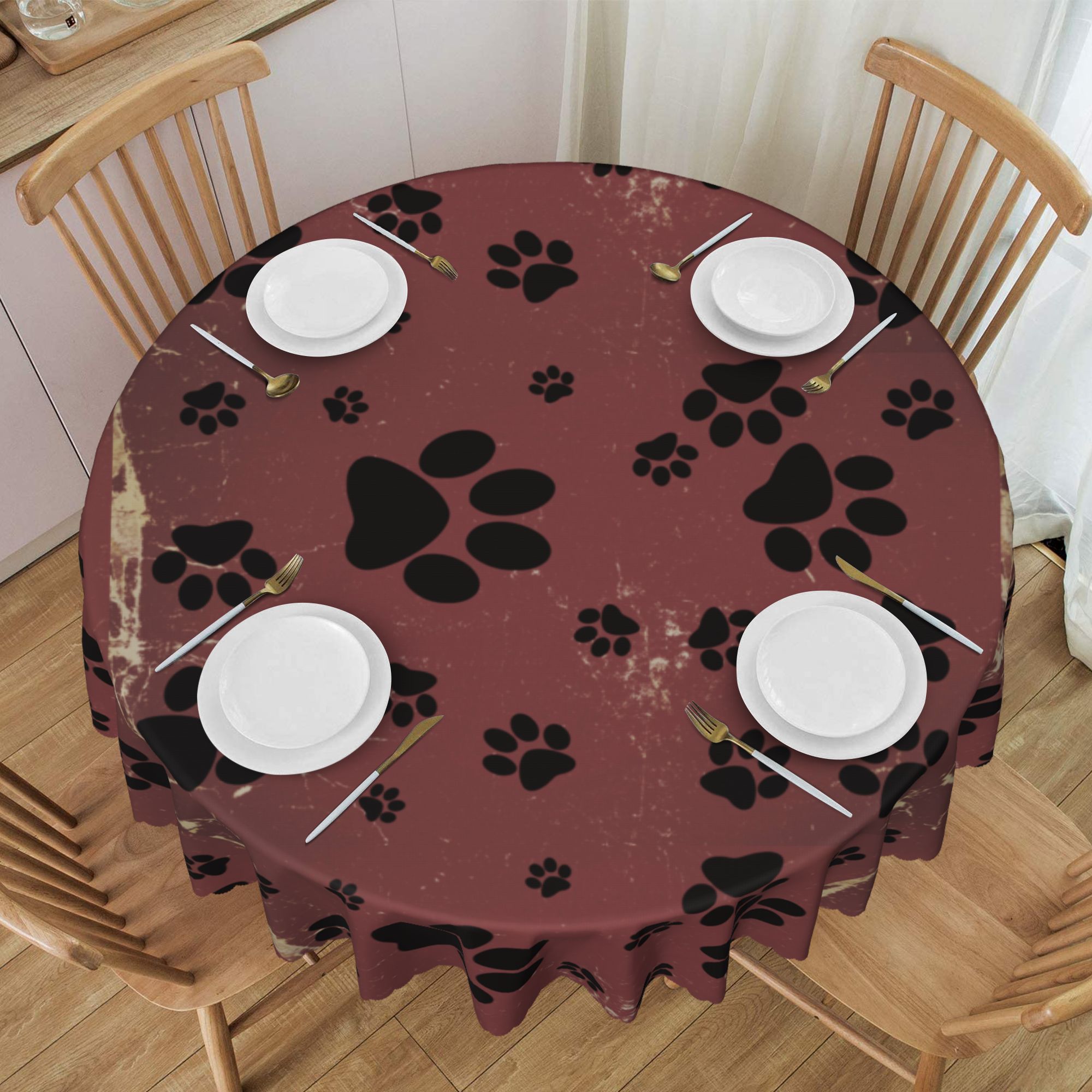 Tablecloth Dog Paw Table Cloth For Circular Tables Waterproof Resistant ...