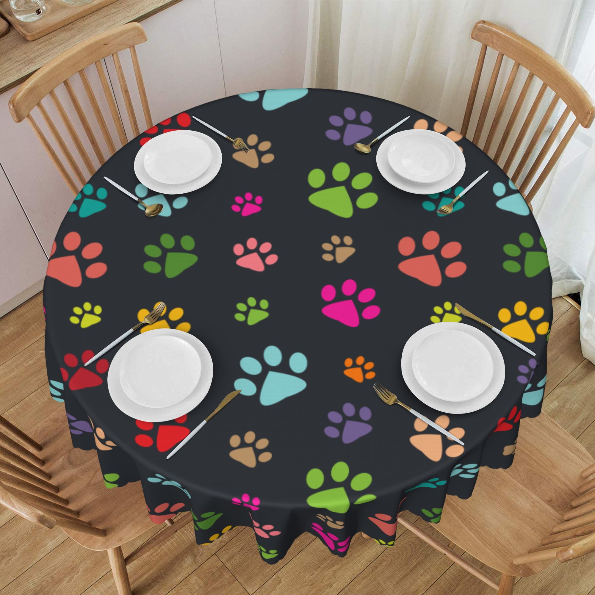 Tablecloth Dog Paw Table Cloth For Circular Tables Waterproof Resistant ...