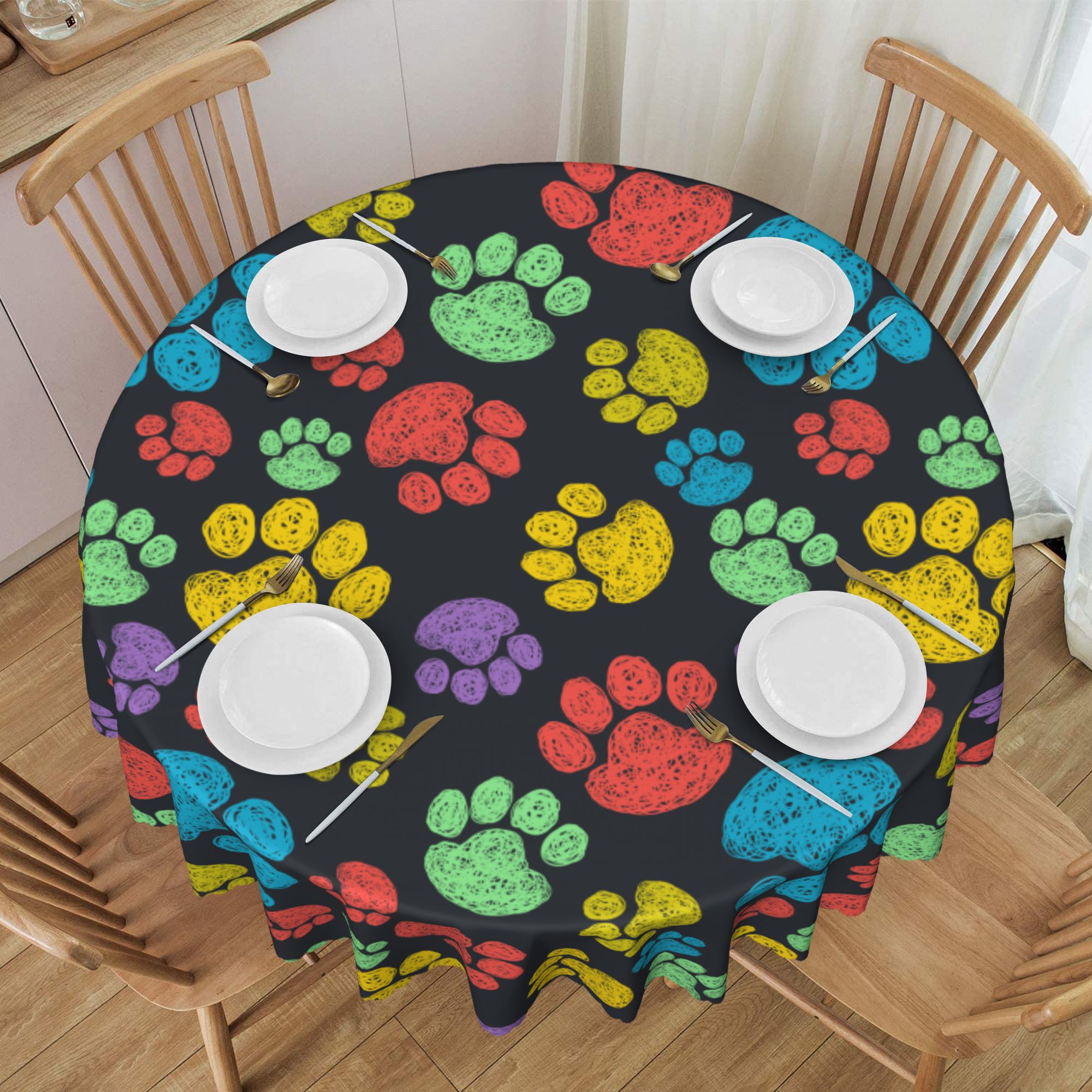 Tablecloth Dog Paw Table Cloth For Circular Tables Waterproof Resistant ...