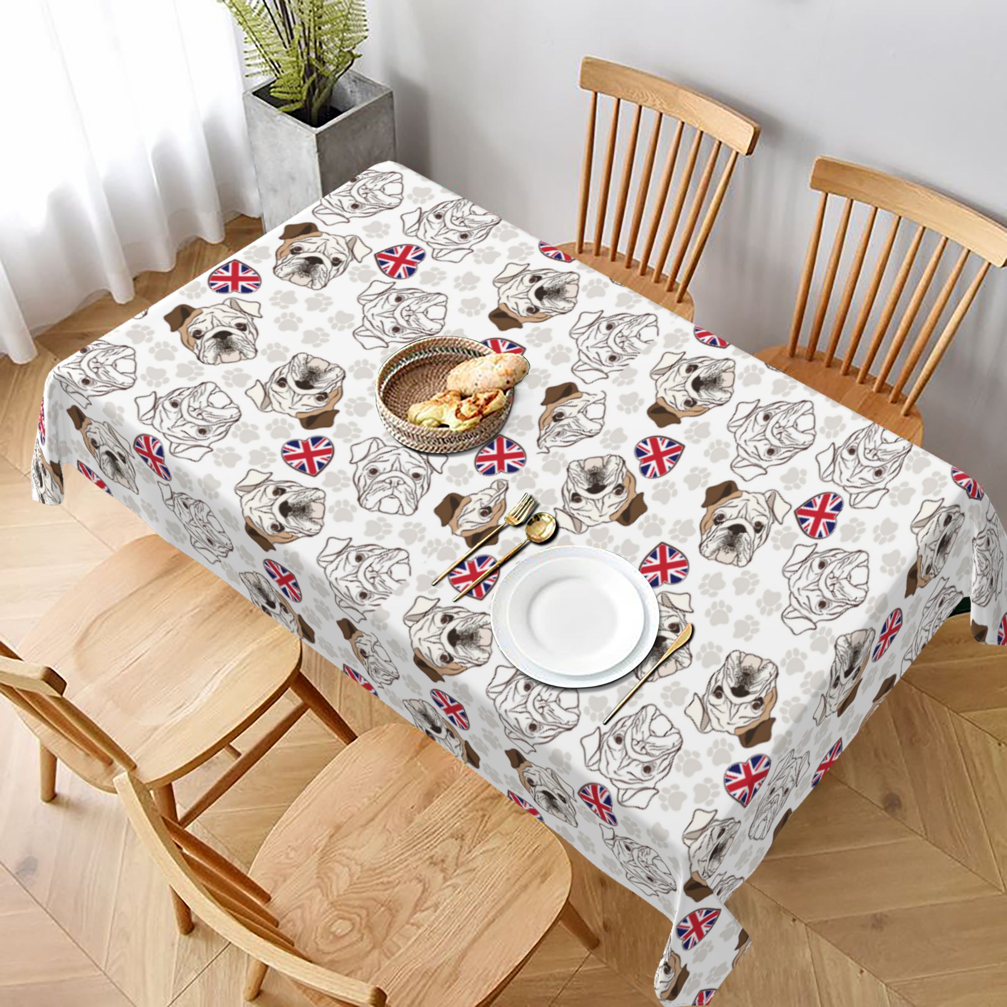Tablecloth English Bulldog Dog Paw Table Cloth For Rectangle Tables ...