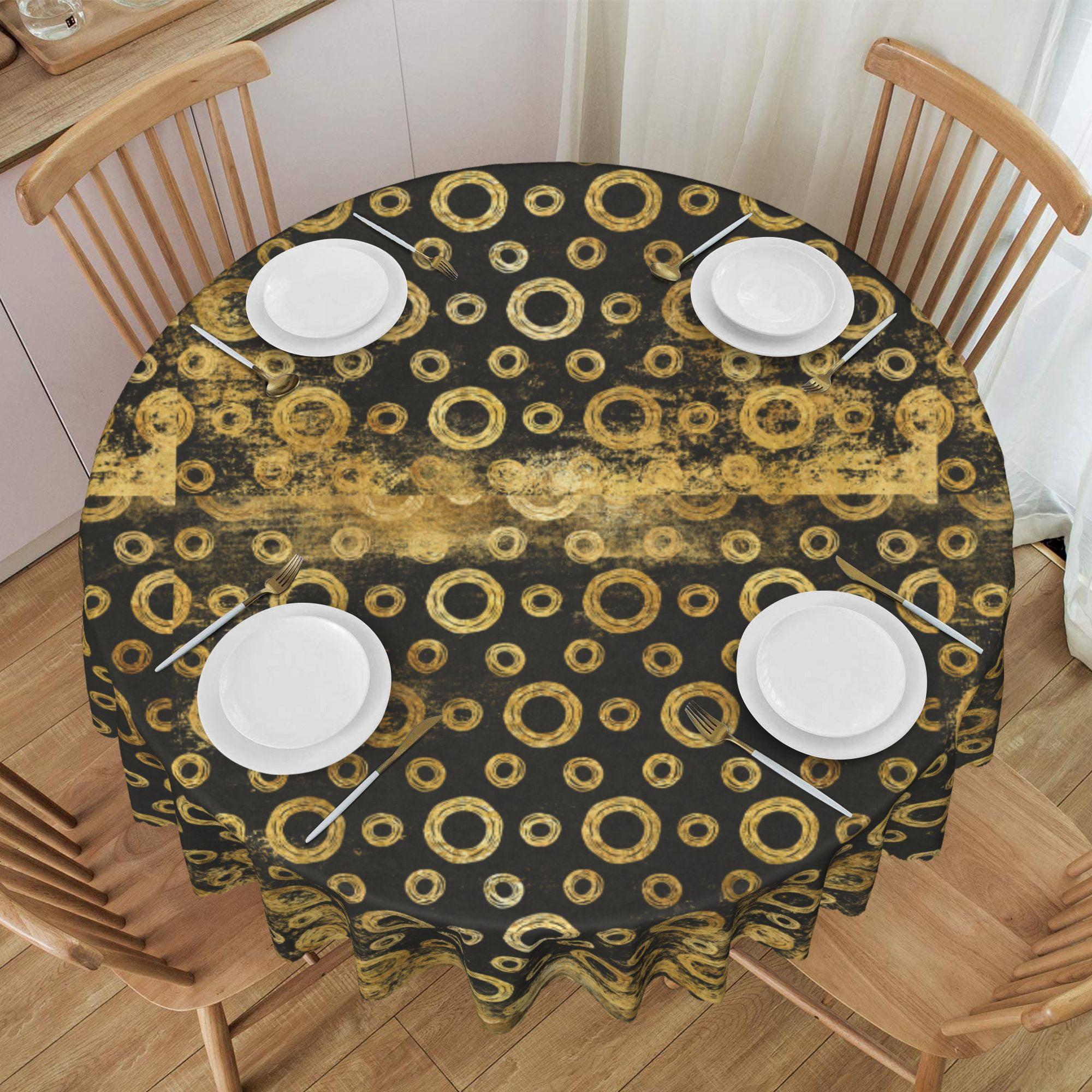 Tablecloth Ethnic Boho Pattern Golden Table Cloth For Circular Tables ...