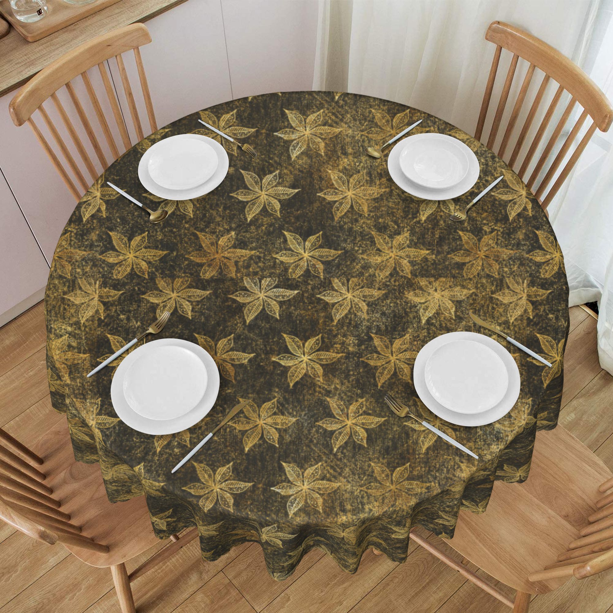 Tablecloth Ethnic Boho Pattern Golden Table Cloth For Circular Tables ...