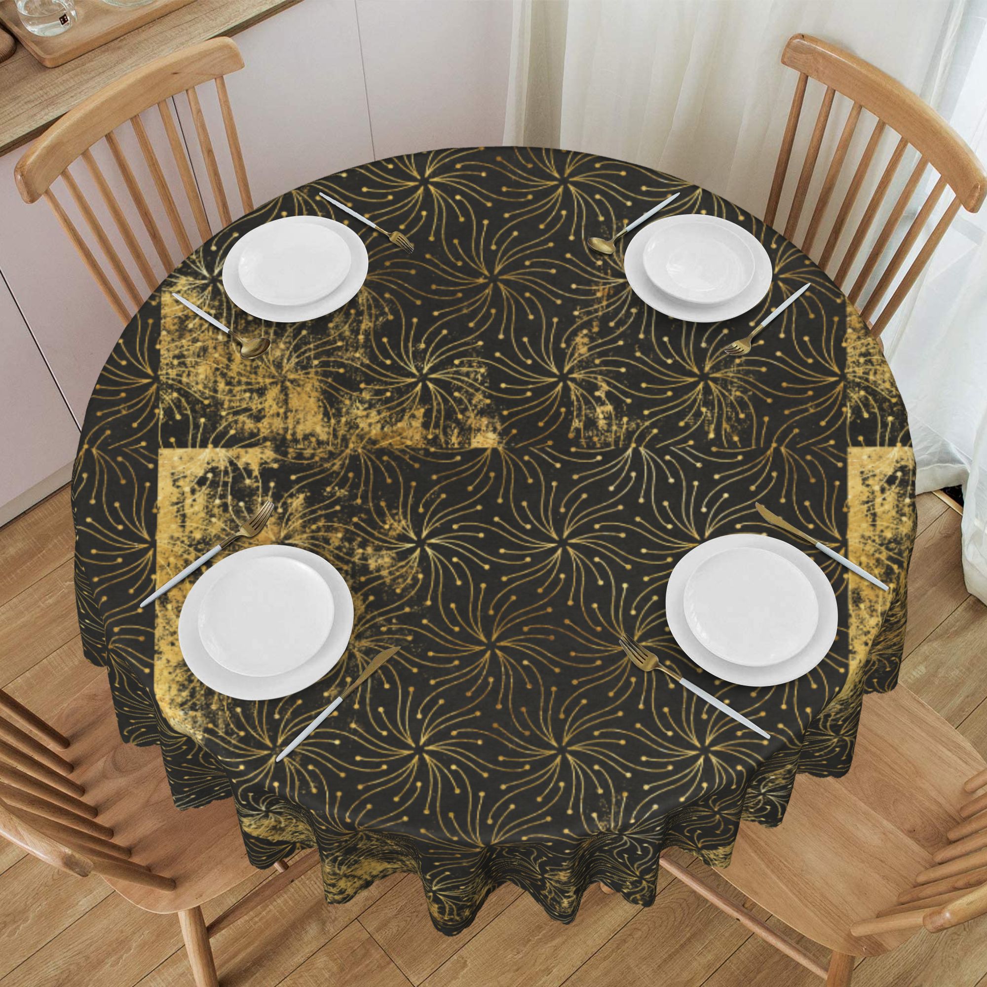 Tablecloth Ethnic Boho Pattern Golden Table Cloth For Circular Tables ...