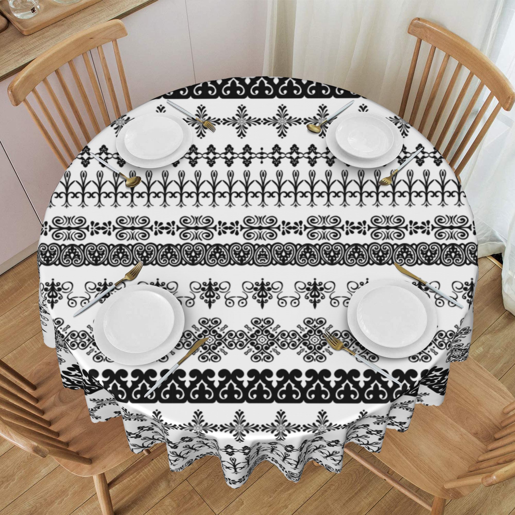 Tablecloth European Floral Border Pattern Table Cloth For Circular ...