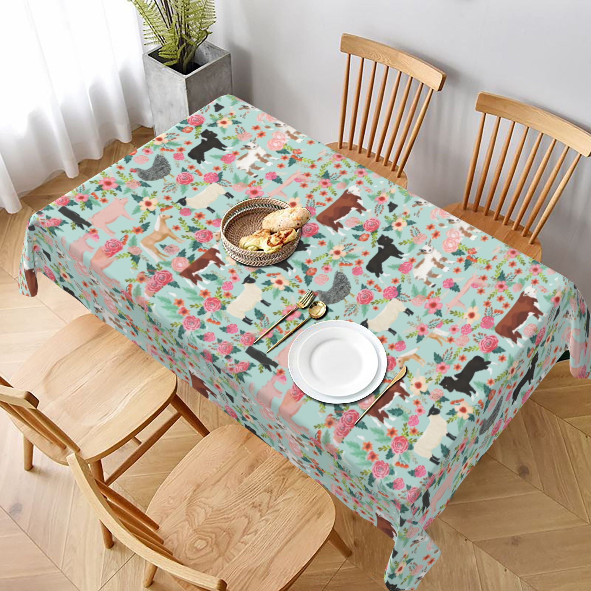 Tablecloth Farm Animal Sanctuary Cow Pig Horse Goat Sheep Pet Floral ...