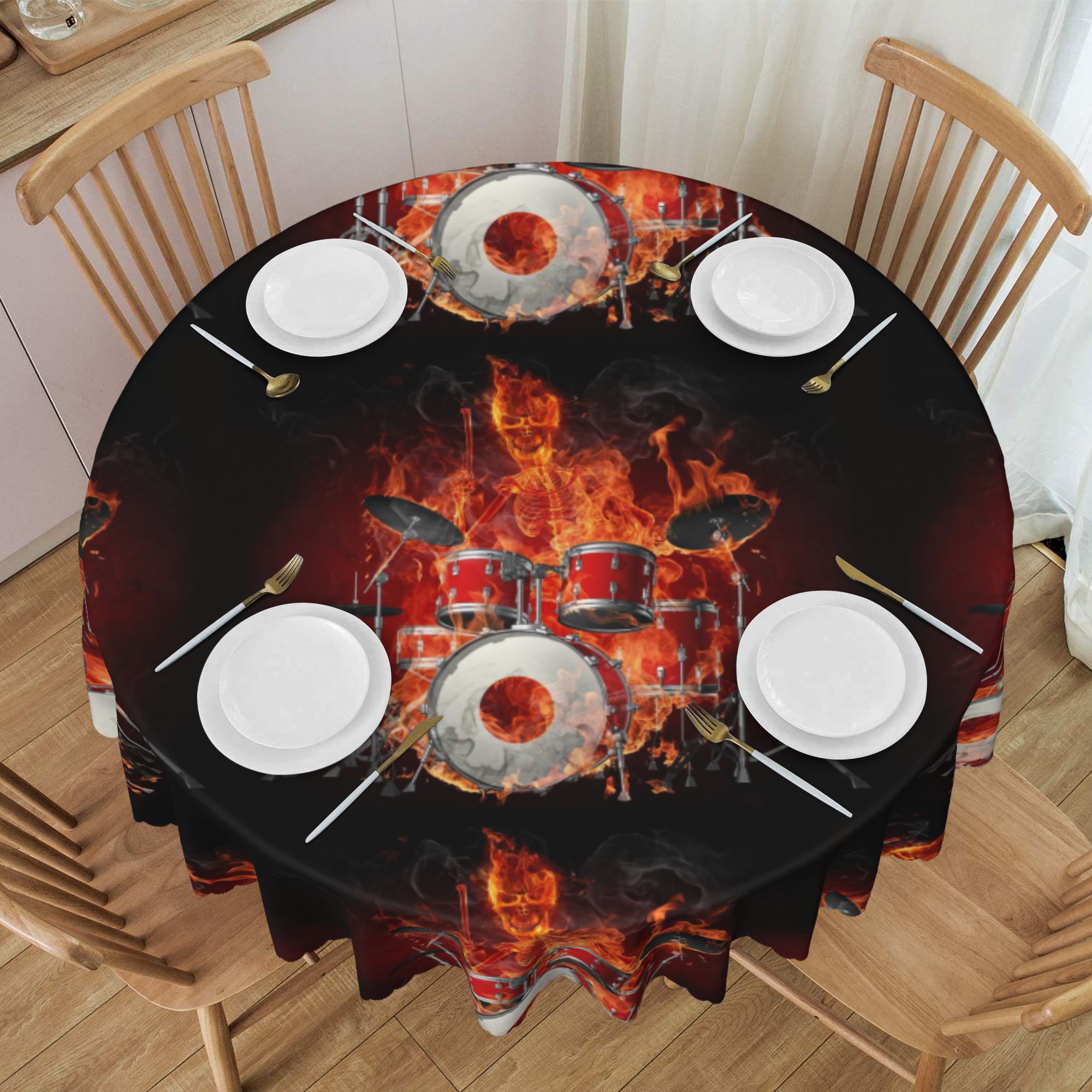 Tablecloth Fire- Drum Set Table Cloth For Circular Tables Waterproof ...