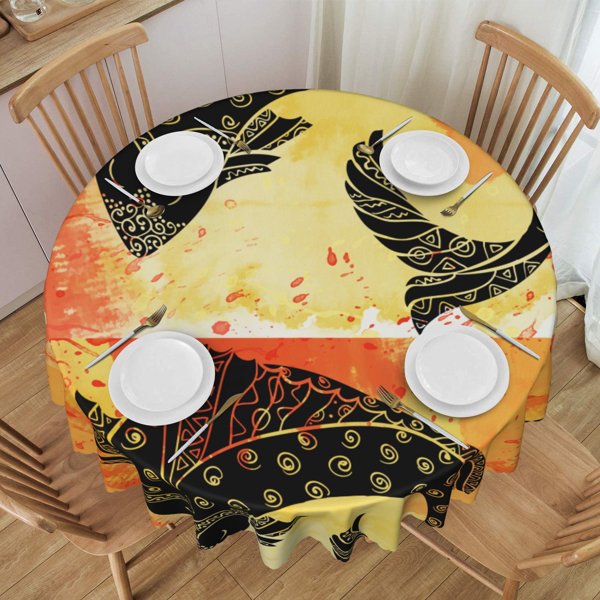 Tablecloth Fish On Watercolor Background Table Cloth For Circular ...