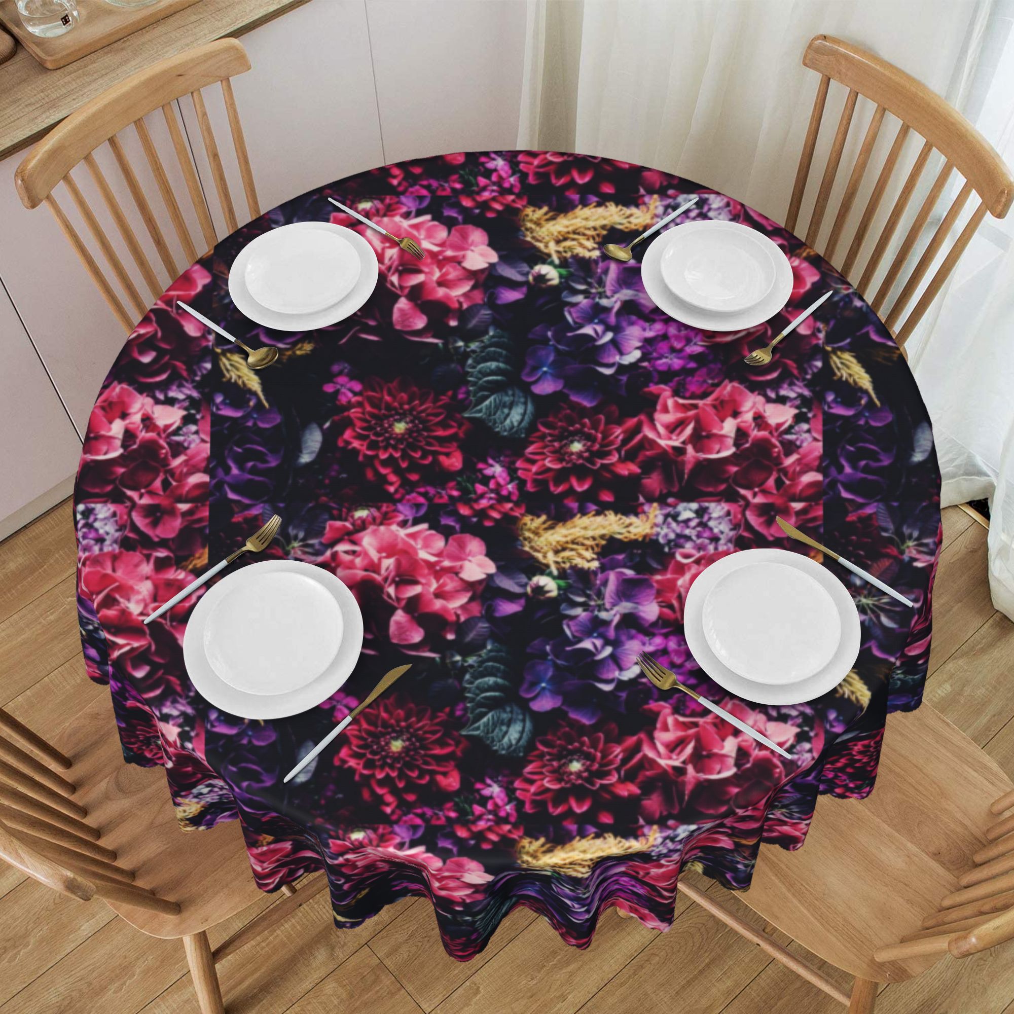 Tablecloth Flower Pattern Table Cloth For Circular Tables Waterproof ...
