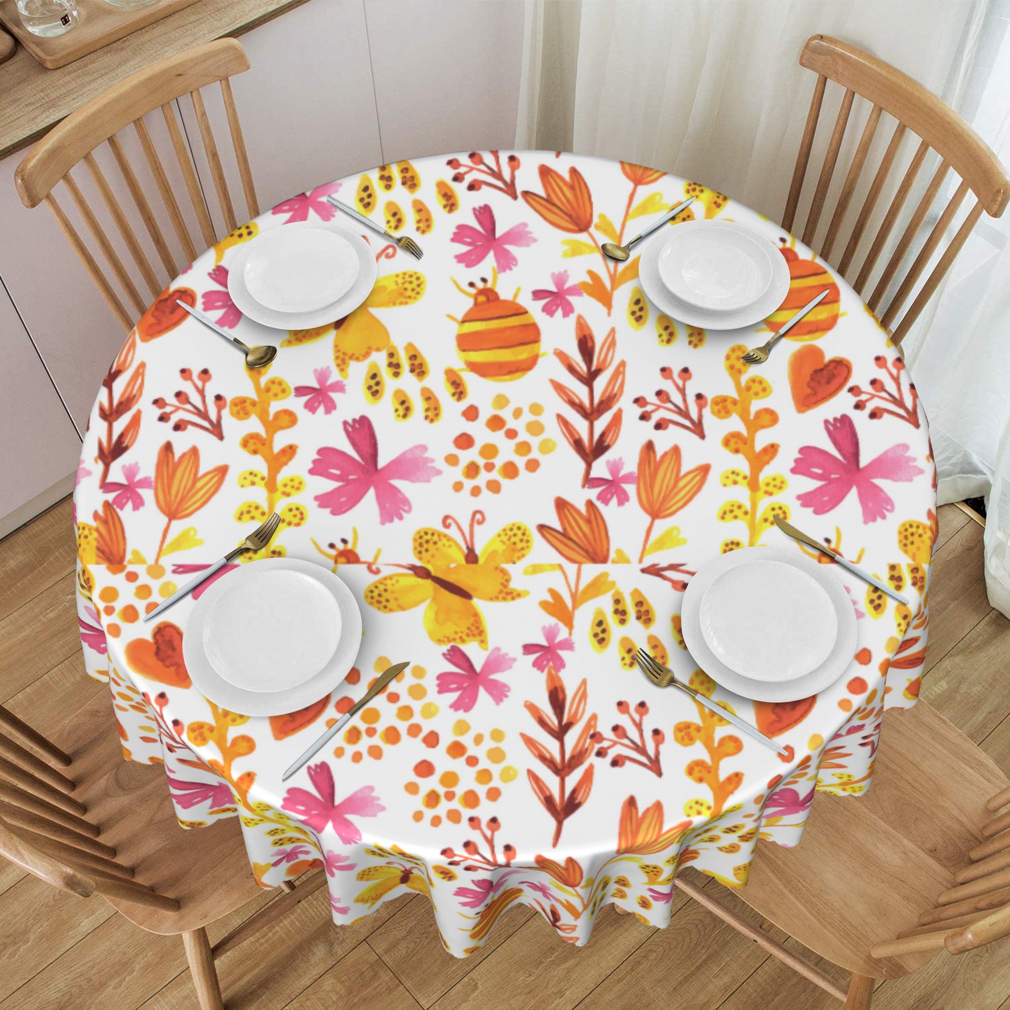 Tablecloth Flower Pattern Table Cloth For Circular Tables Waterproof ...
