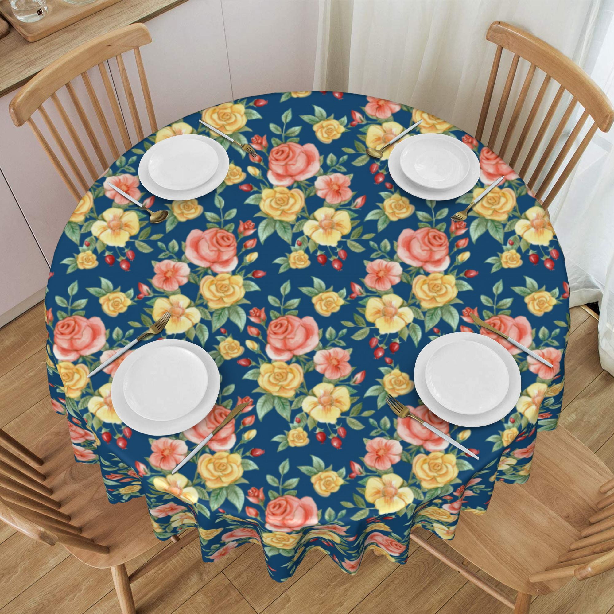 Tablecloth Flowers Watercolor Wallpaper Roses Table Cloth For Circular ...