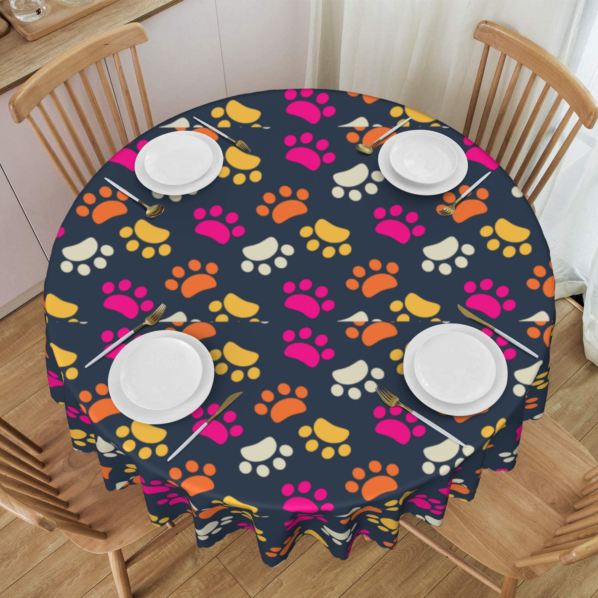 Tablecloth Footprint Animals Background Table Cloth For Circular Tables ...