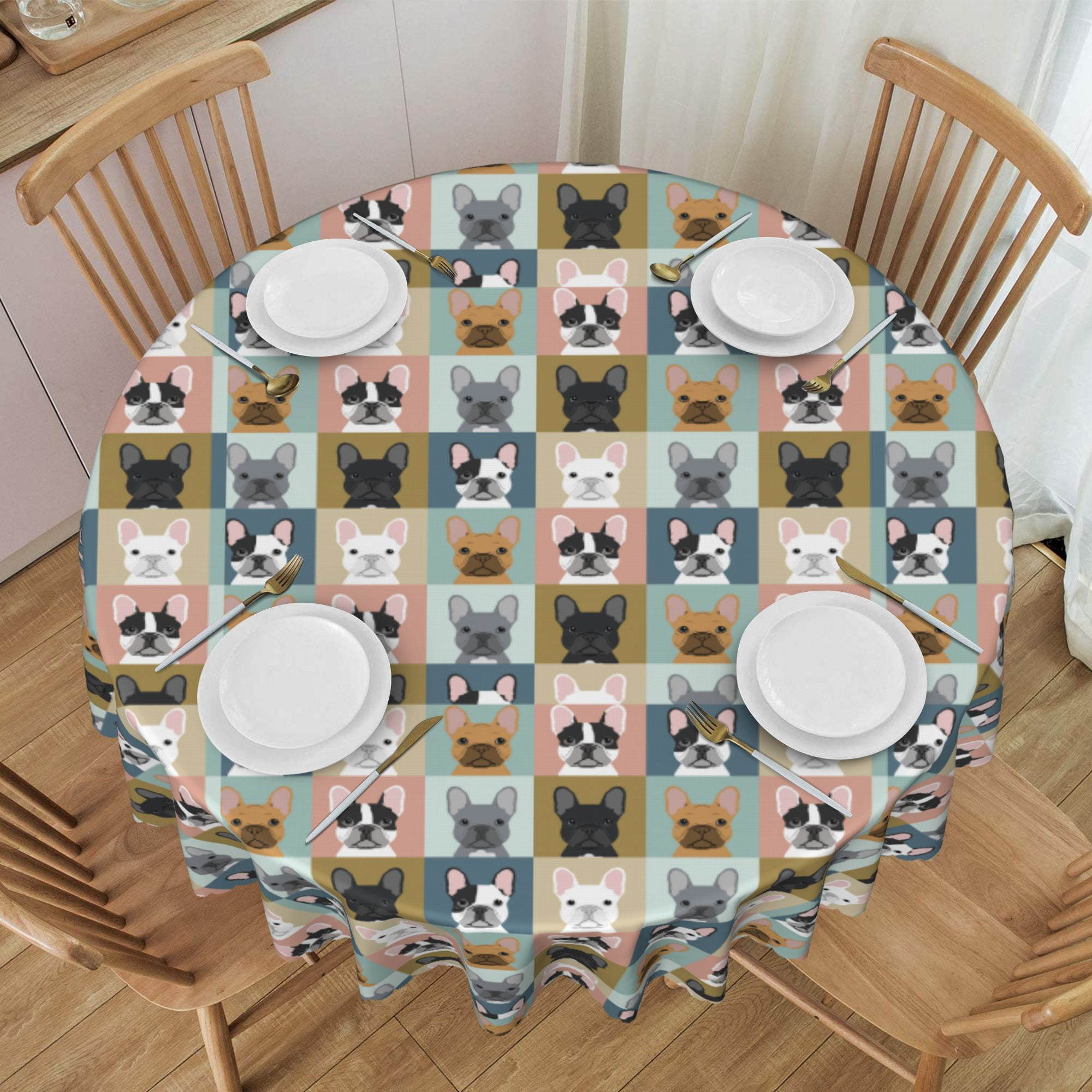 Tablecloth French Bulldog Portraits Table Cloth For Circular Tables ...