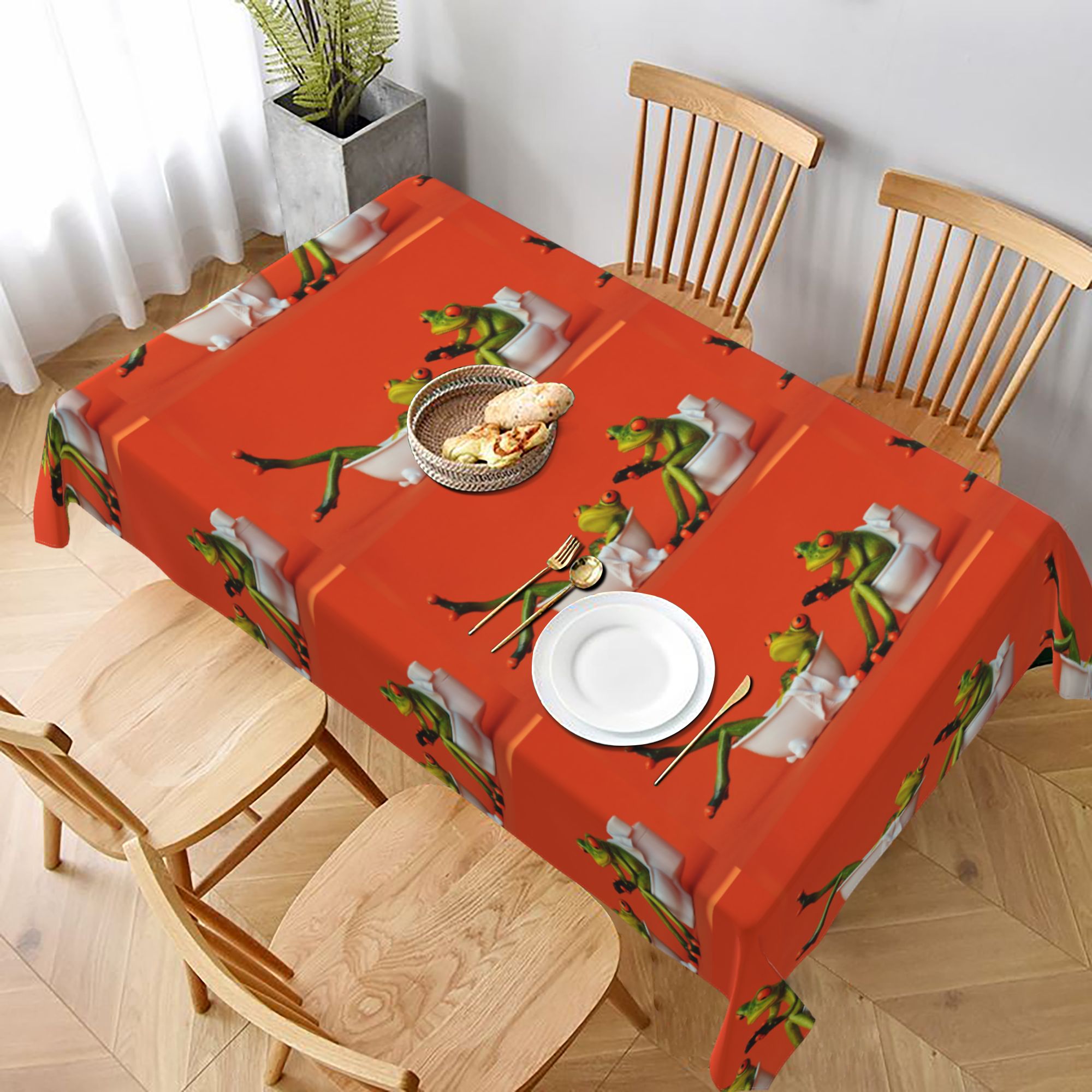 Tablecloth Frog Sit On Toilet And Bathtub Table Cloth For Rectangle ...