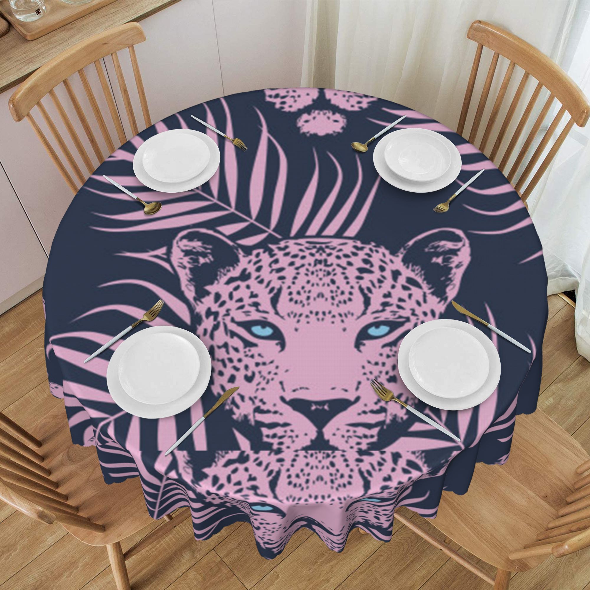 Tablecloth Full Seal Guard Palm Leaves And Pink Leopard Patterned Table ...